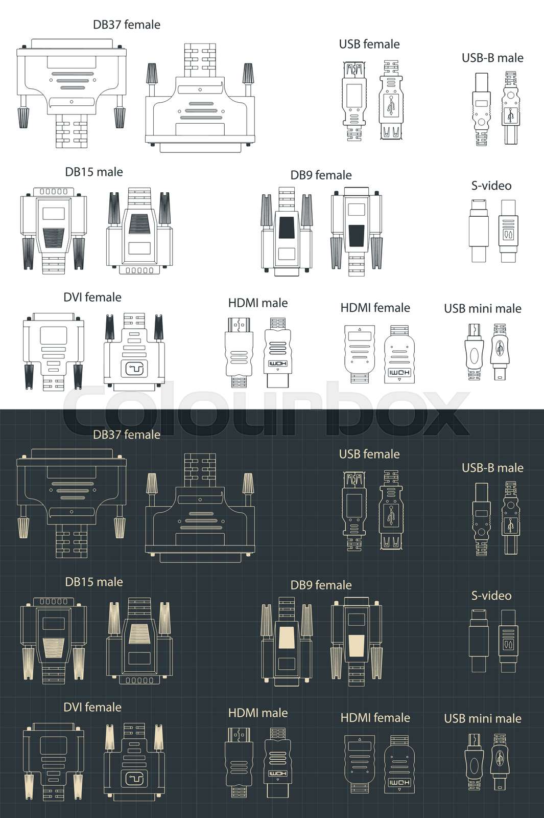 Interface Plug and sockets blueprints | Stock vector | Colourbox
