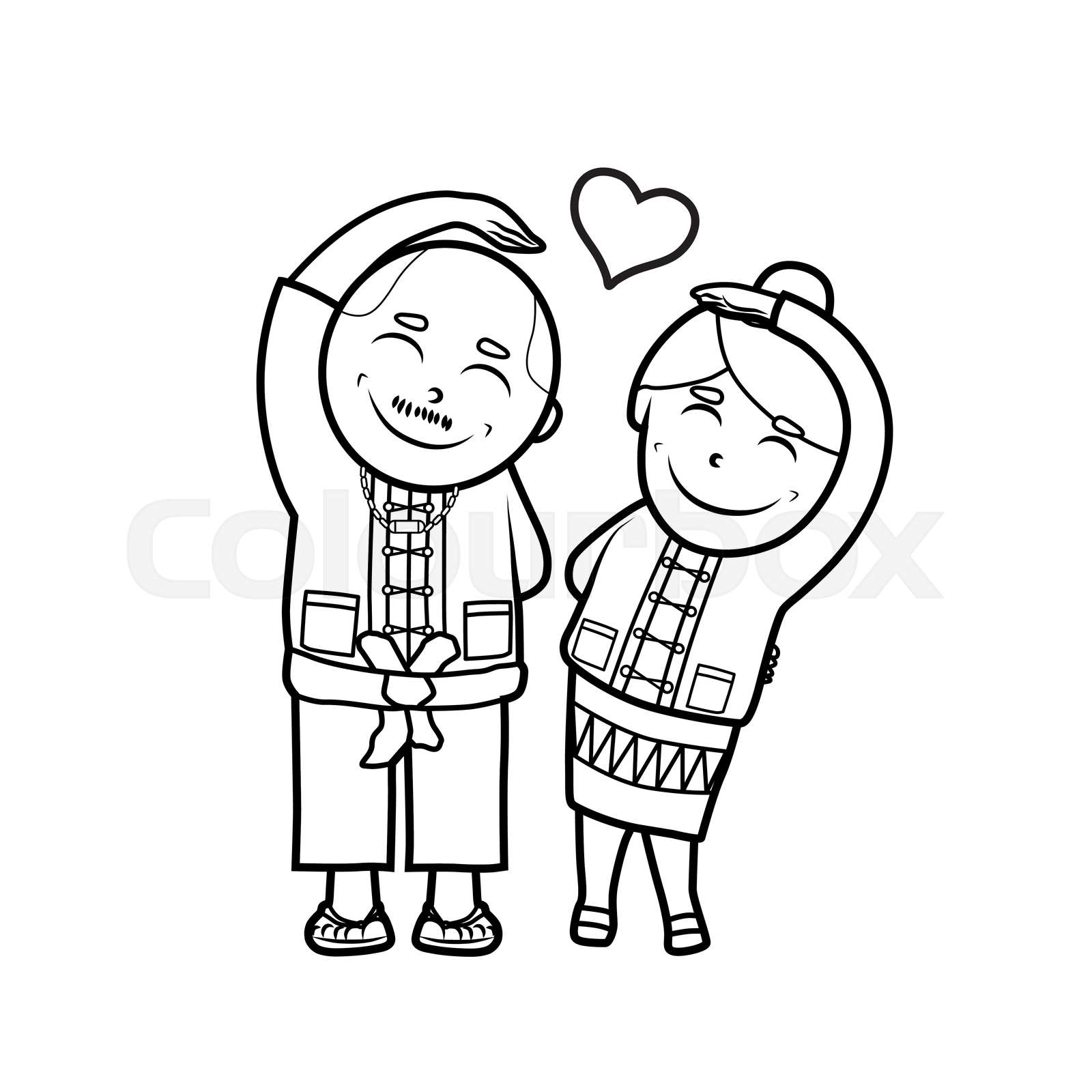 Outline Vector illustration of cartoon grandfather and grandmother ...