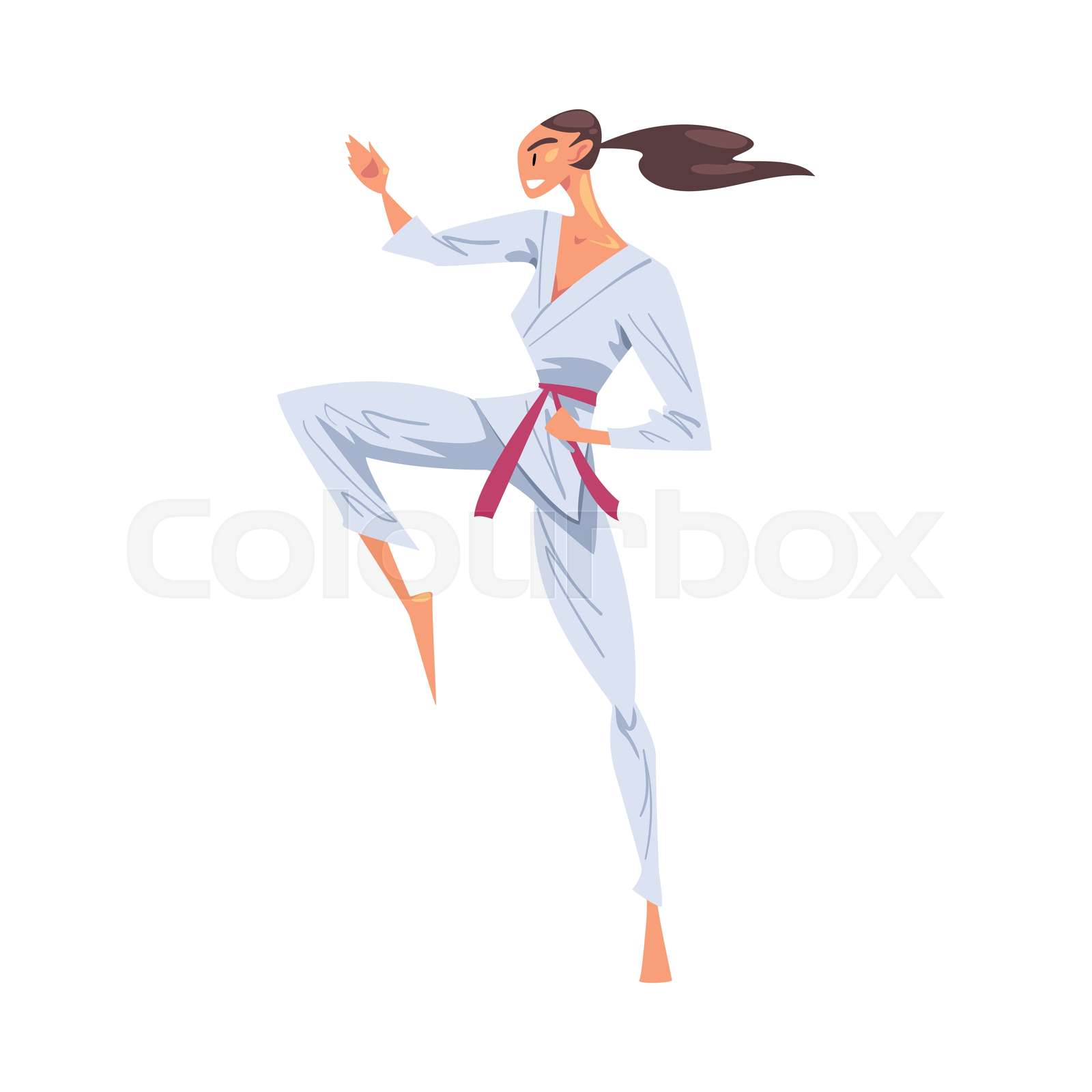 Girl Karateka Doing Kick, Female Karate Fighter Character in White ...