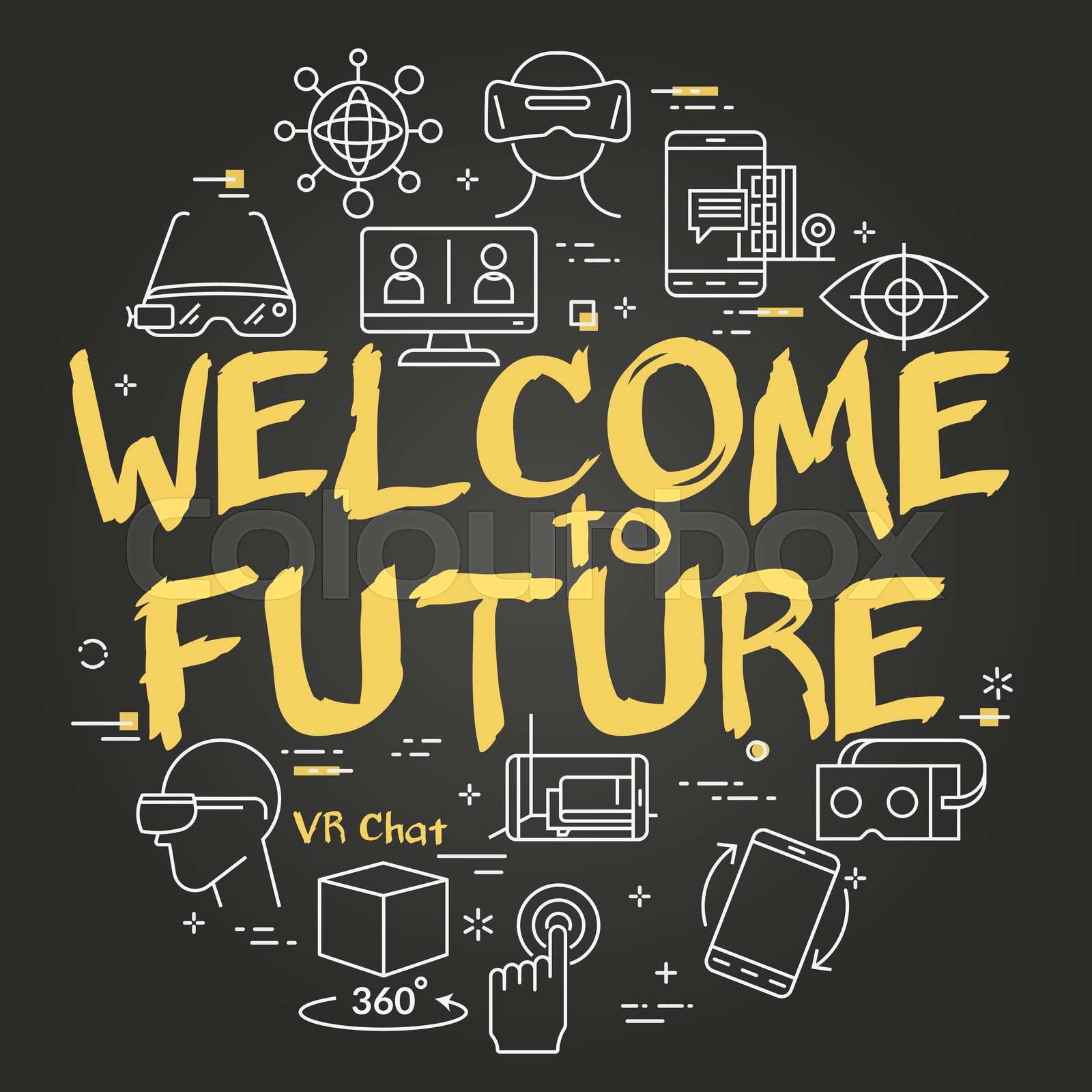 Vector virtual reality black concept with Welcome to Future text ...
