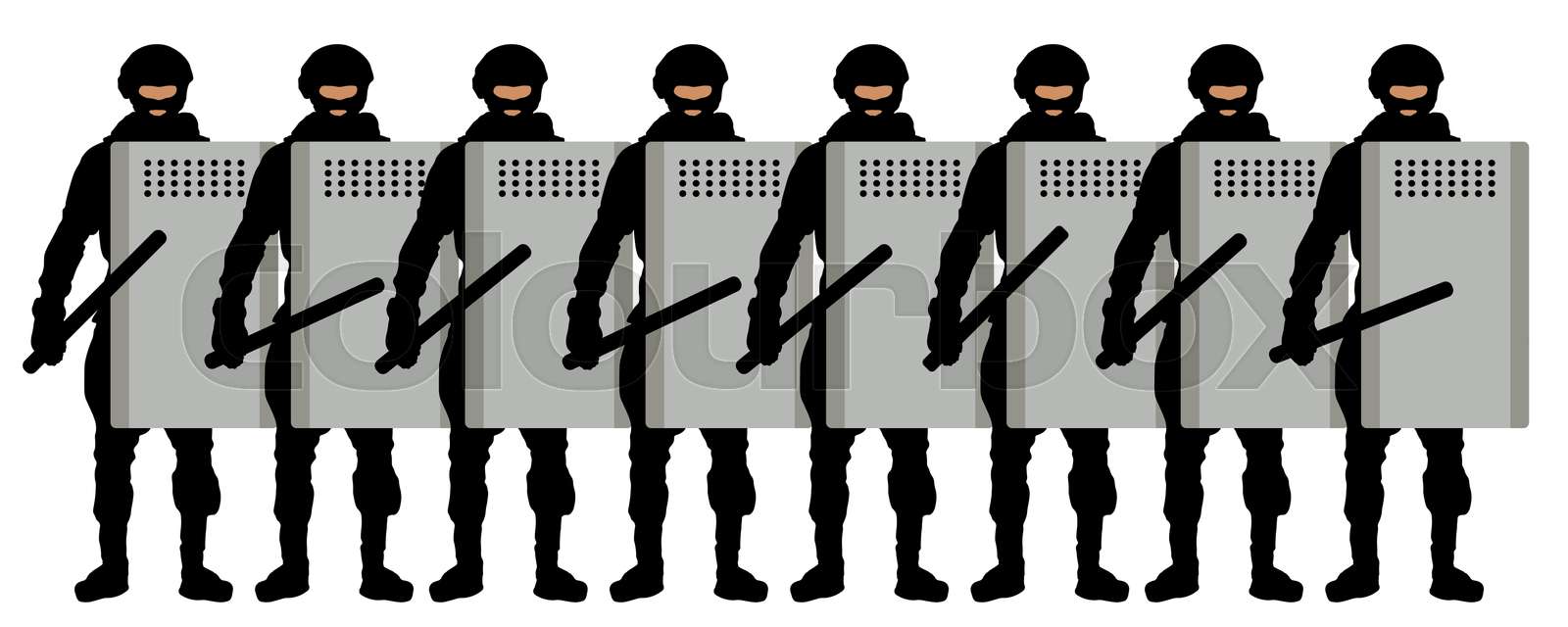 Group of riot police with shields and batons | Stock vector | Colourbox