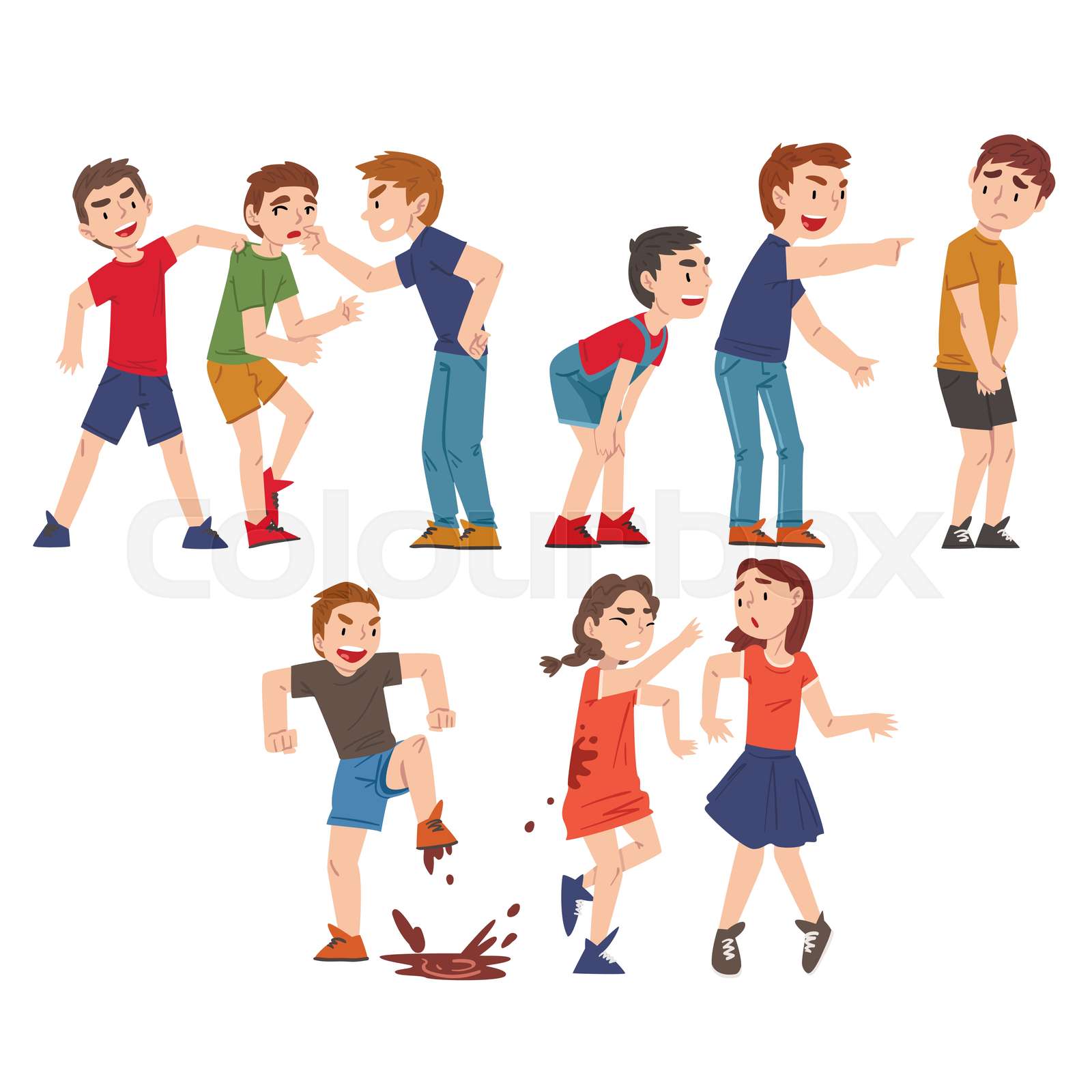 Conflicts Between Children Set, Violent Behavior Among Kids, Mockery ...