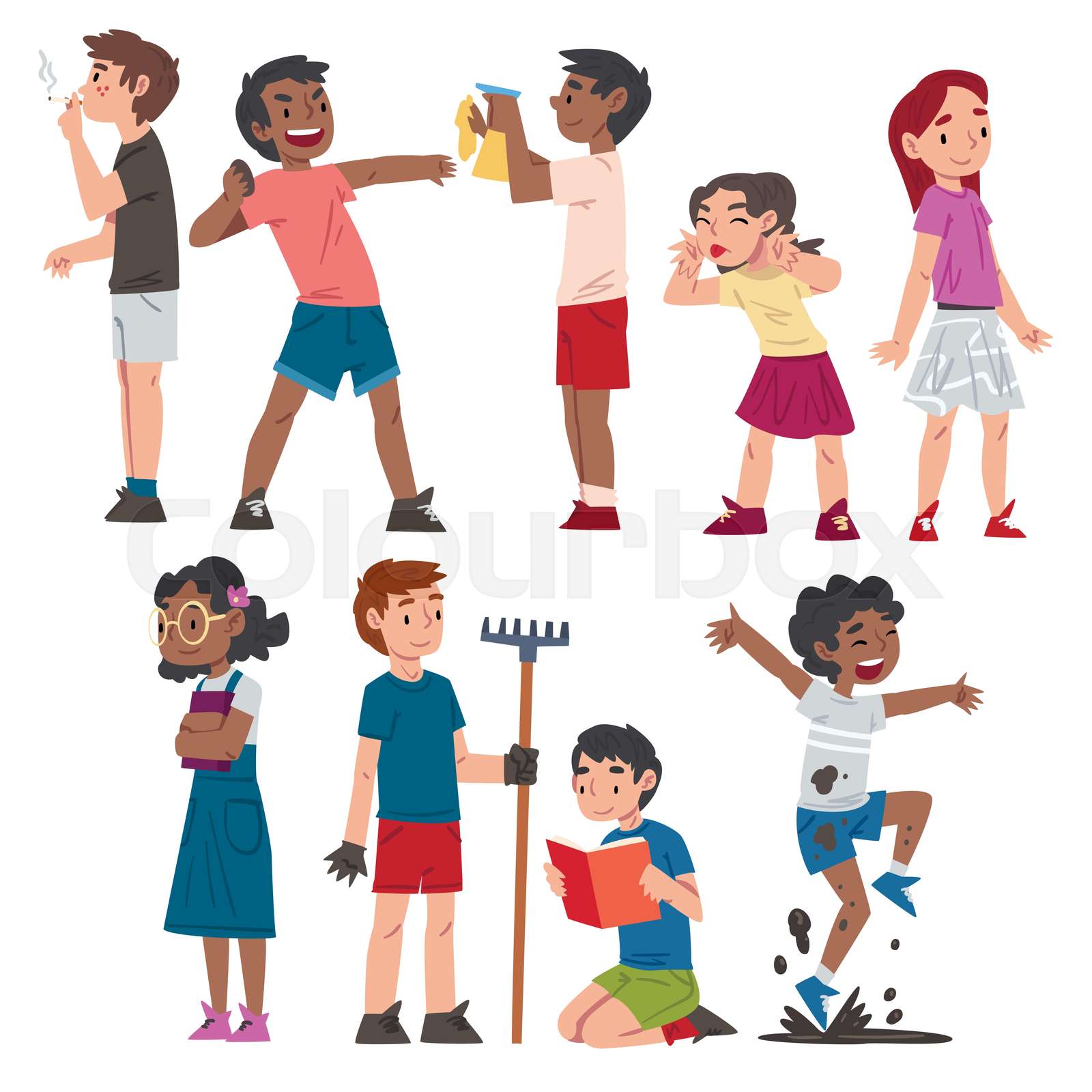 Good and Bad Child Behavior Set, Naughty and Obedient Children, Cute ...