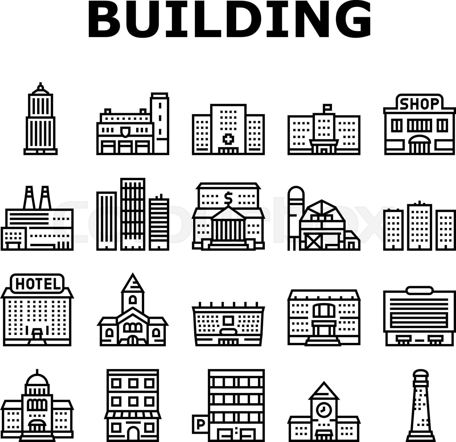 Building Architecture Collection Icons Set Vector Stock Vector Colourbox