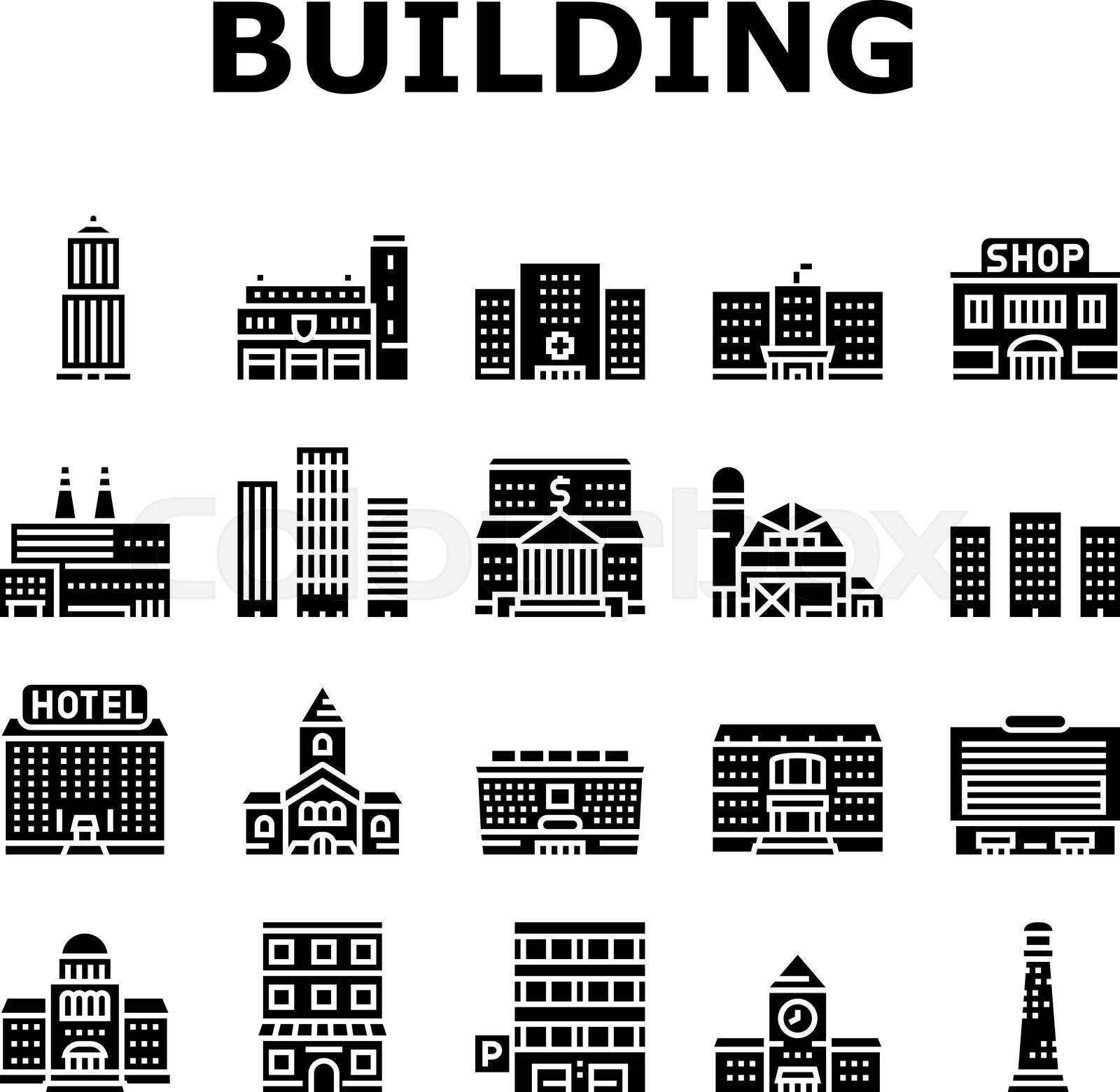 Building Architecture Collection Icons Set Vector Stock Vector Colourbox