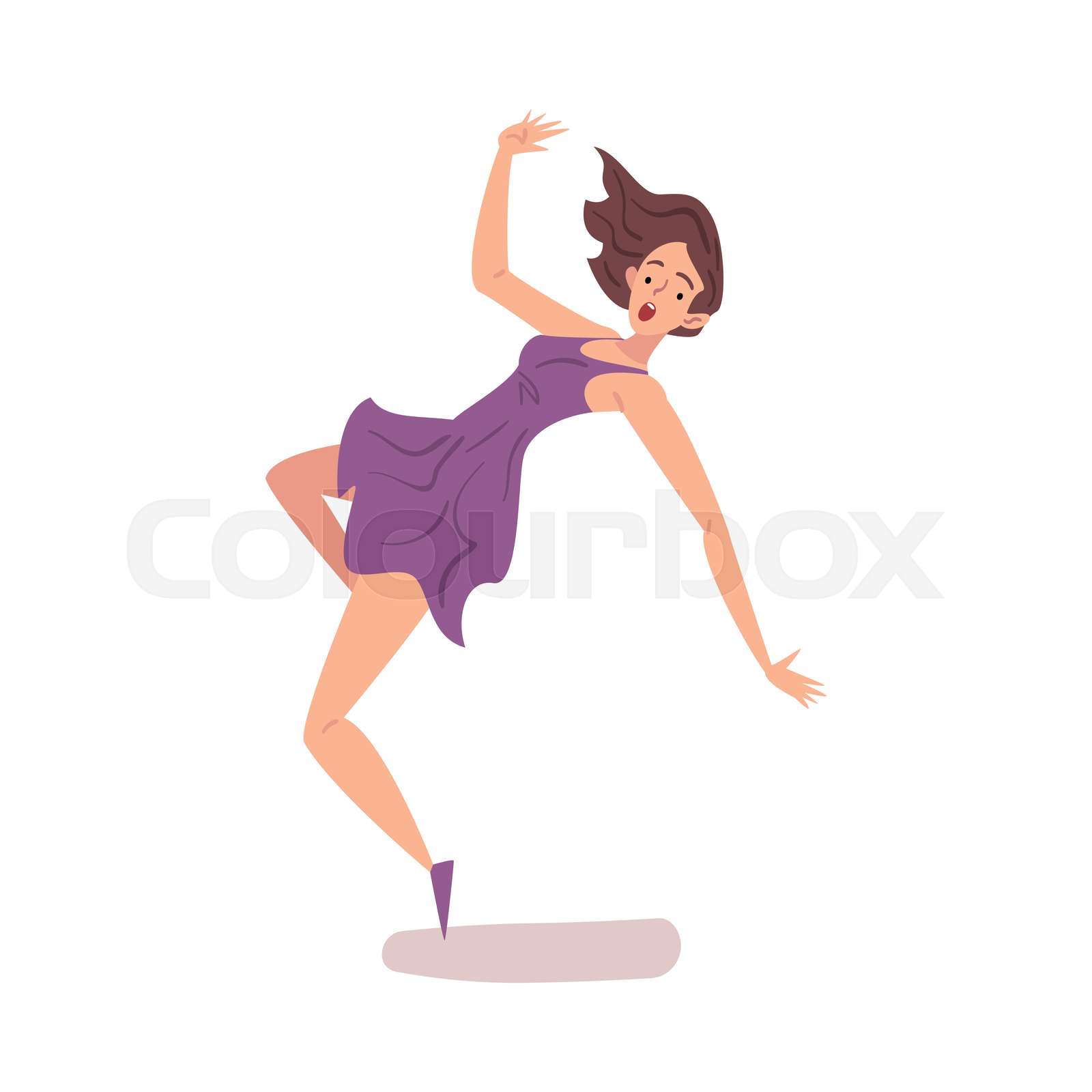 Young Woman Falling Down Backwards on Floor, Female Person with Shocked ...