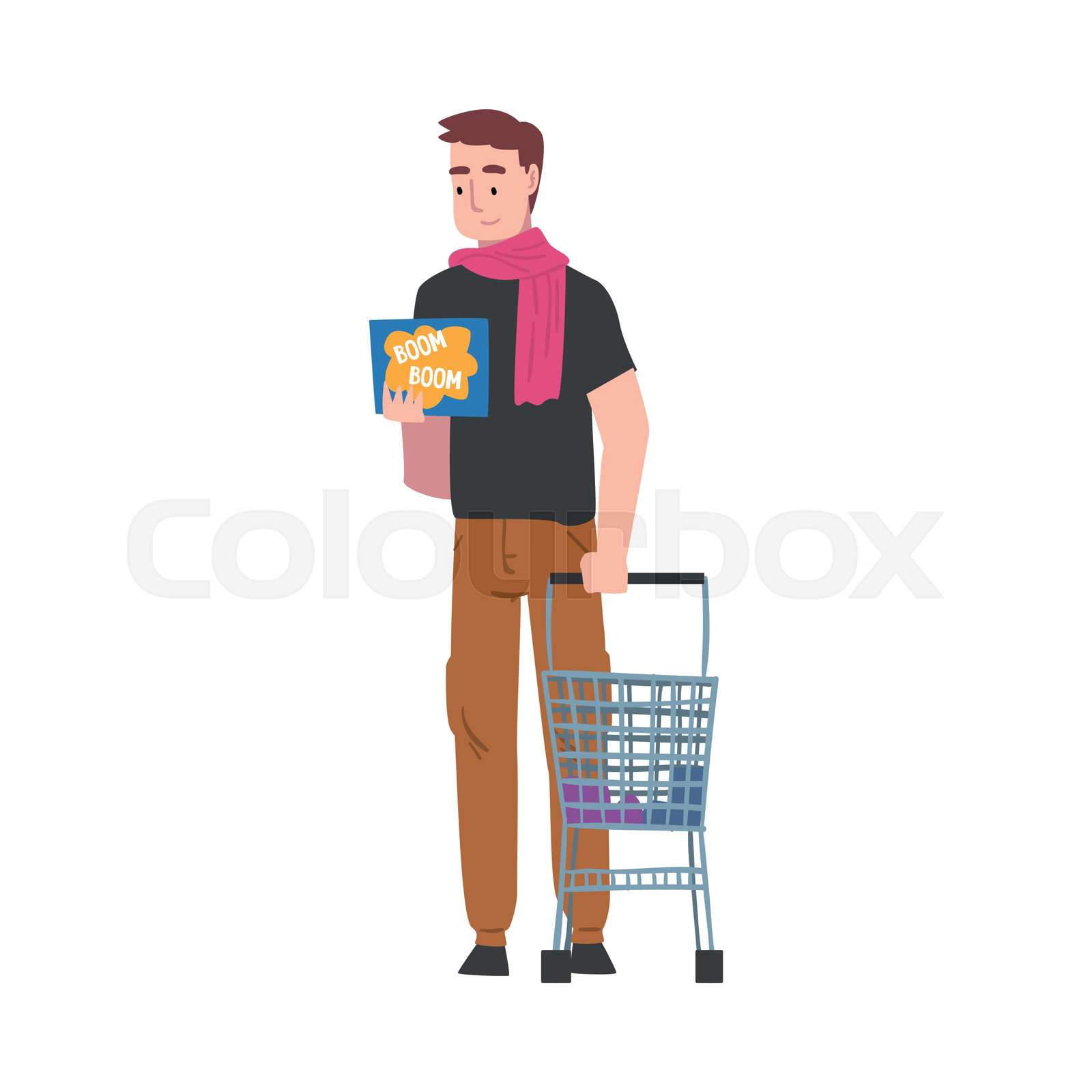 Young Man Standing with Small Shopping Cart, Guy Shopping for Groceries ...