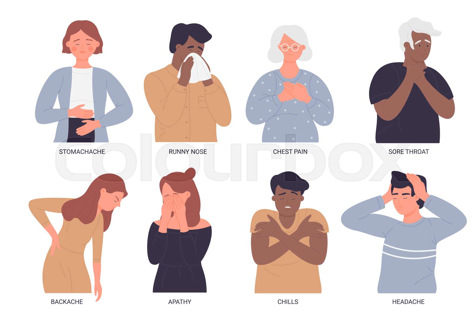 Sick people, bad health vector illustration, cartoon flat set of ...