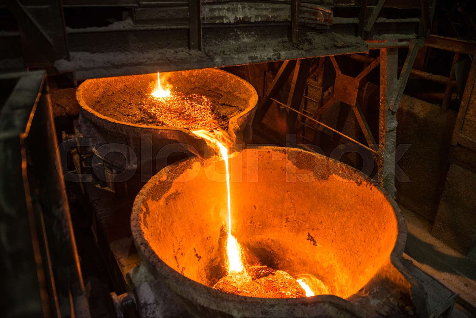 Pouring liquid metal from arc furnace | Stock image | Colourbox