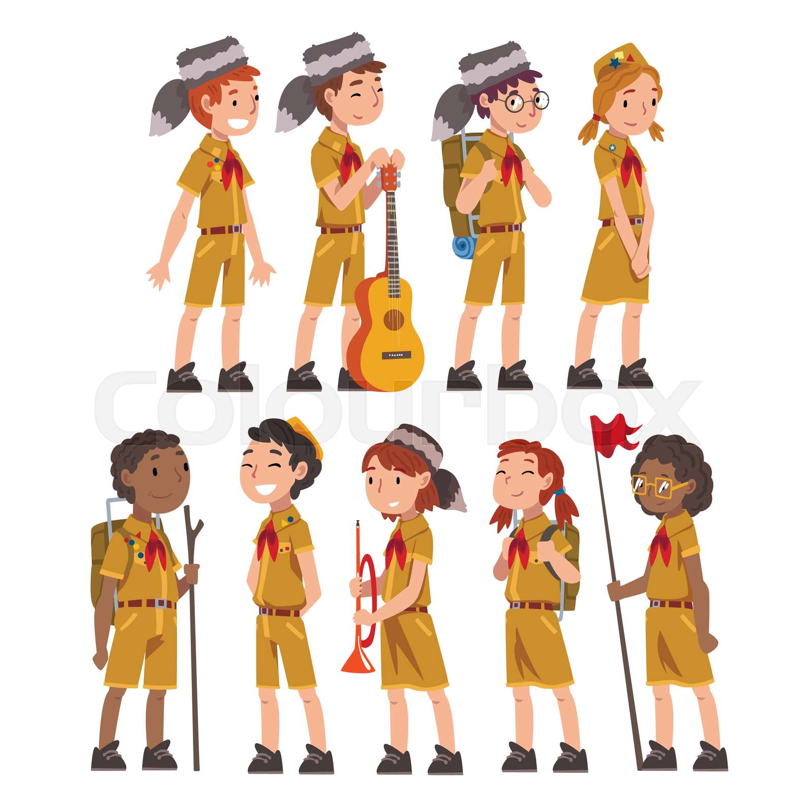 Scouts Boys and Girls Set, Scouting Kids Characters Wearing Uniform and ...