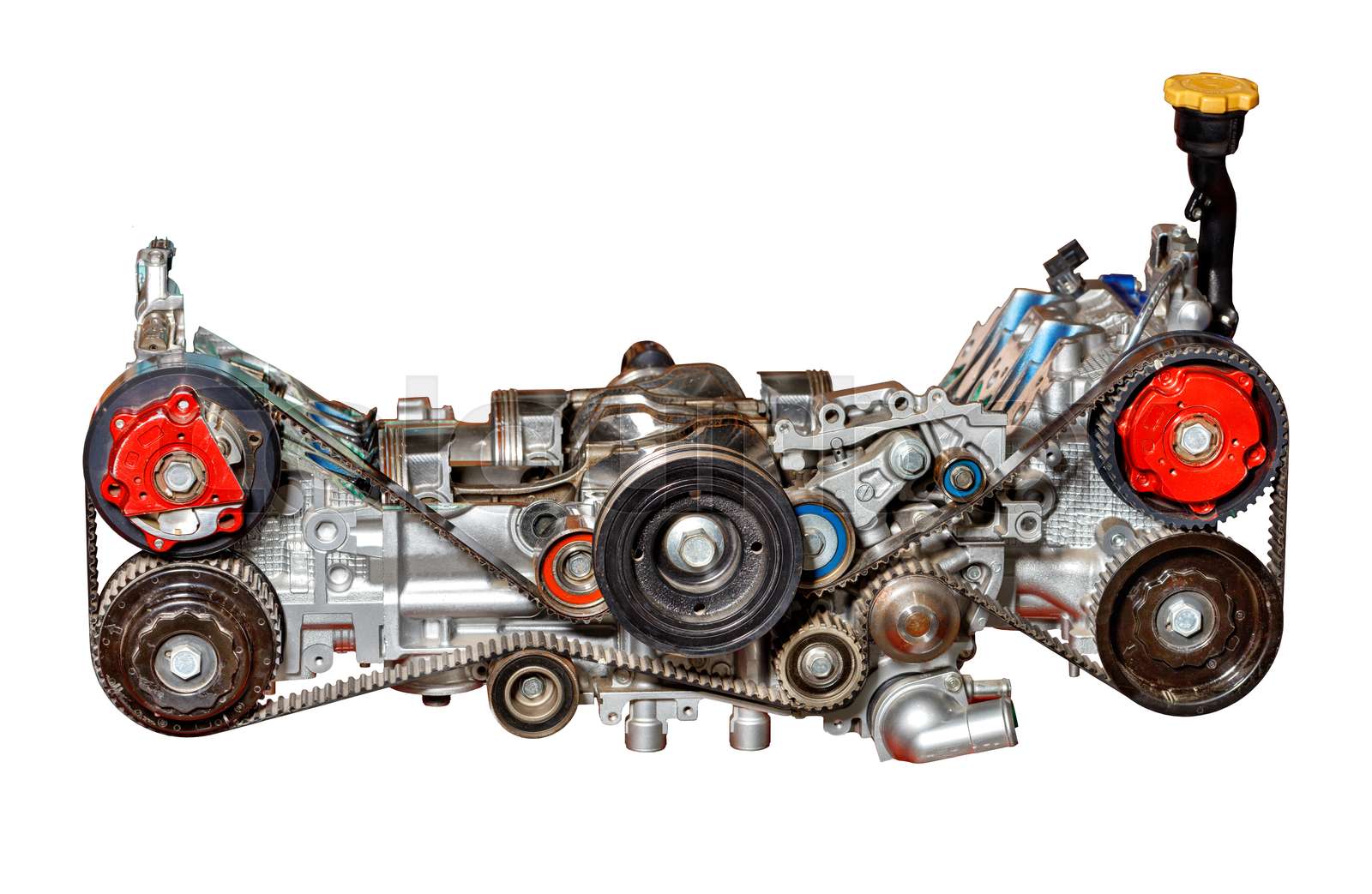 A worn out internal combustion engine of a modern car at the exhibition ...