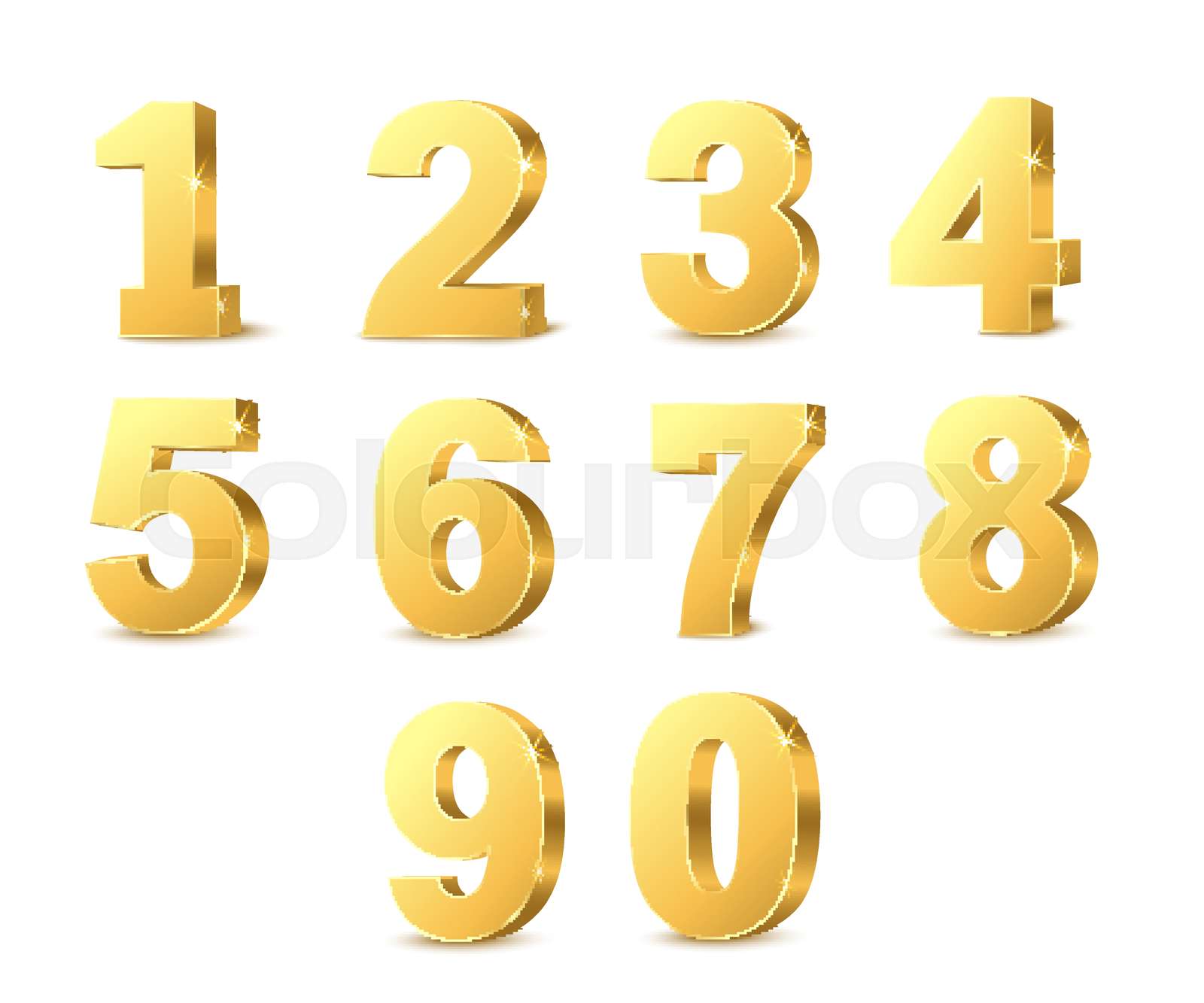 Golden metallic numbers or digits set realistic vector illustration ...
