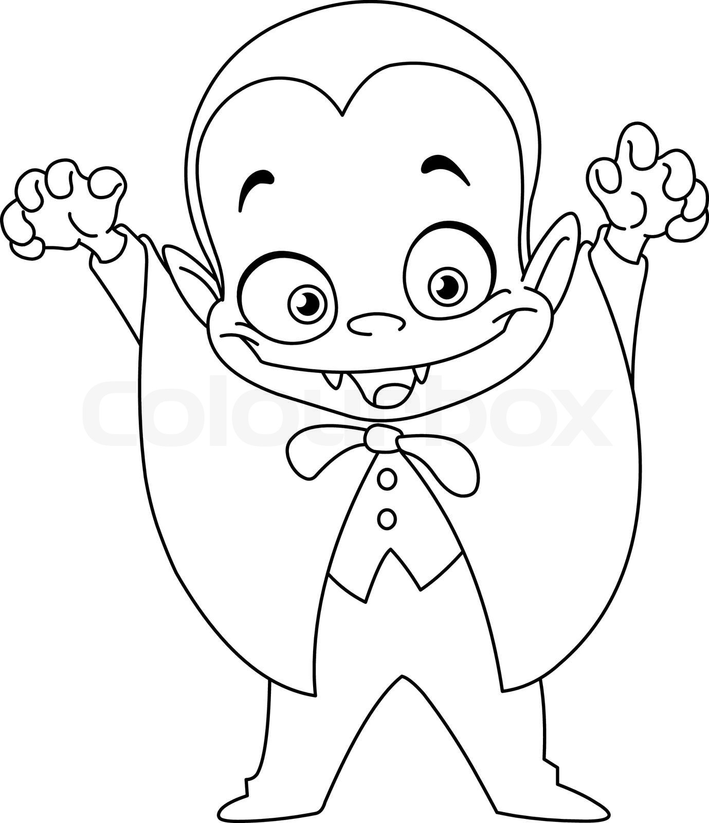 Outlined kid in a vampire costume celebrating hALLOWEEN | Stock vector ...
