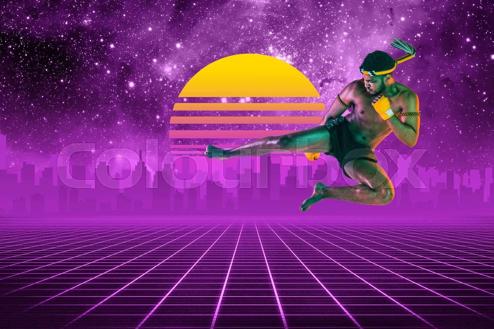 Synth wave and retro wave, vaporwave futuristic aesthetics. Sportsman ...