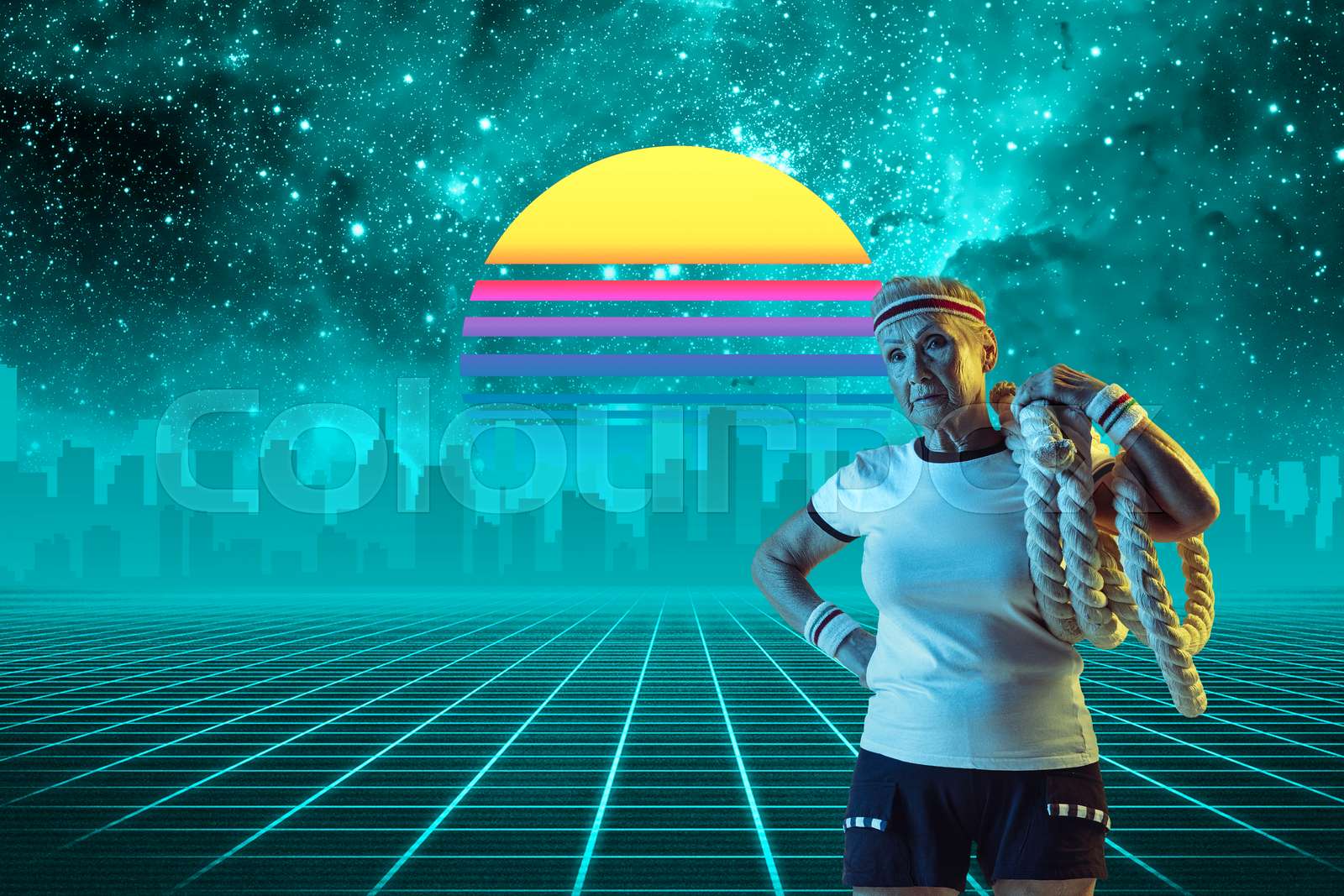 Synth wave and retro wave, vaporwave futuristic aesthetics. Sportsman ...