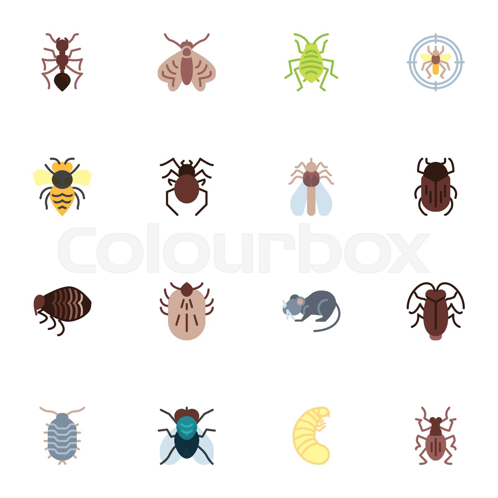 Insect pests collection, flat icons set | Stock vector | Colourbox