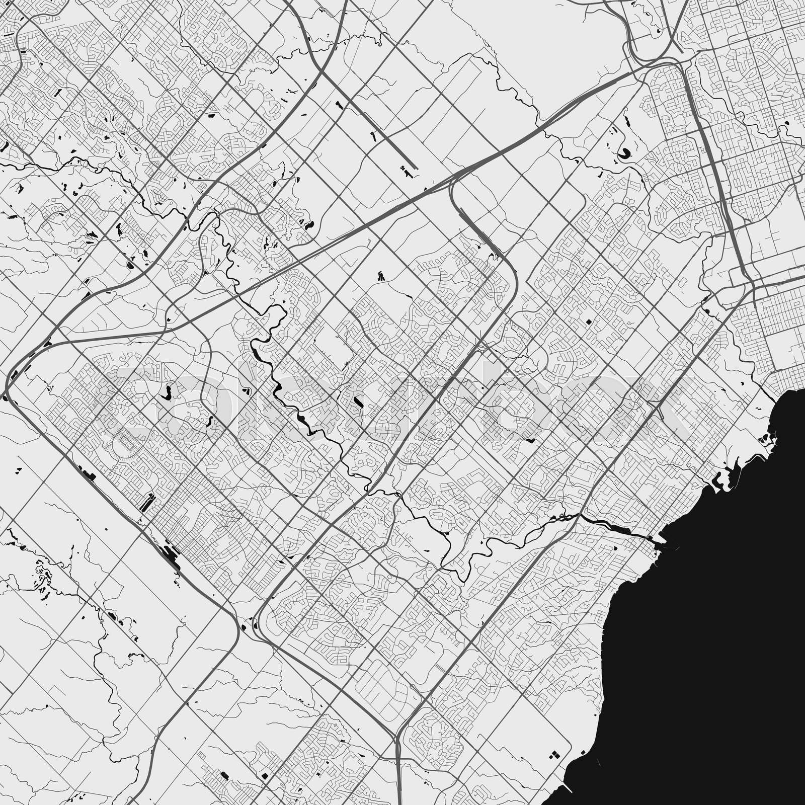 Urban city map of Mississauga. Vector poster. Grayscale street map ...
