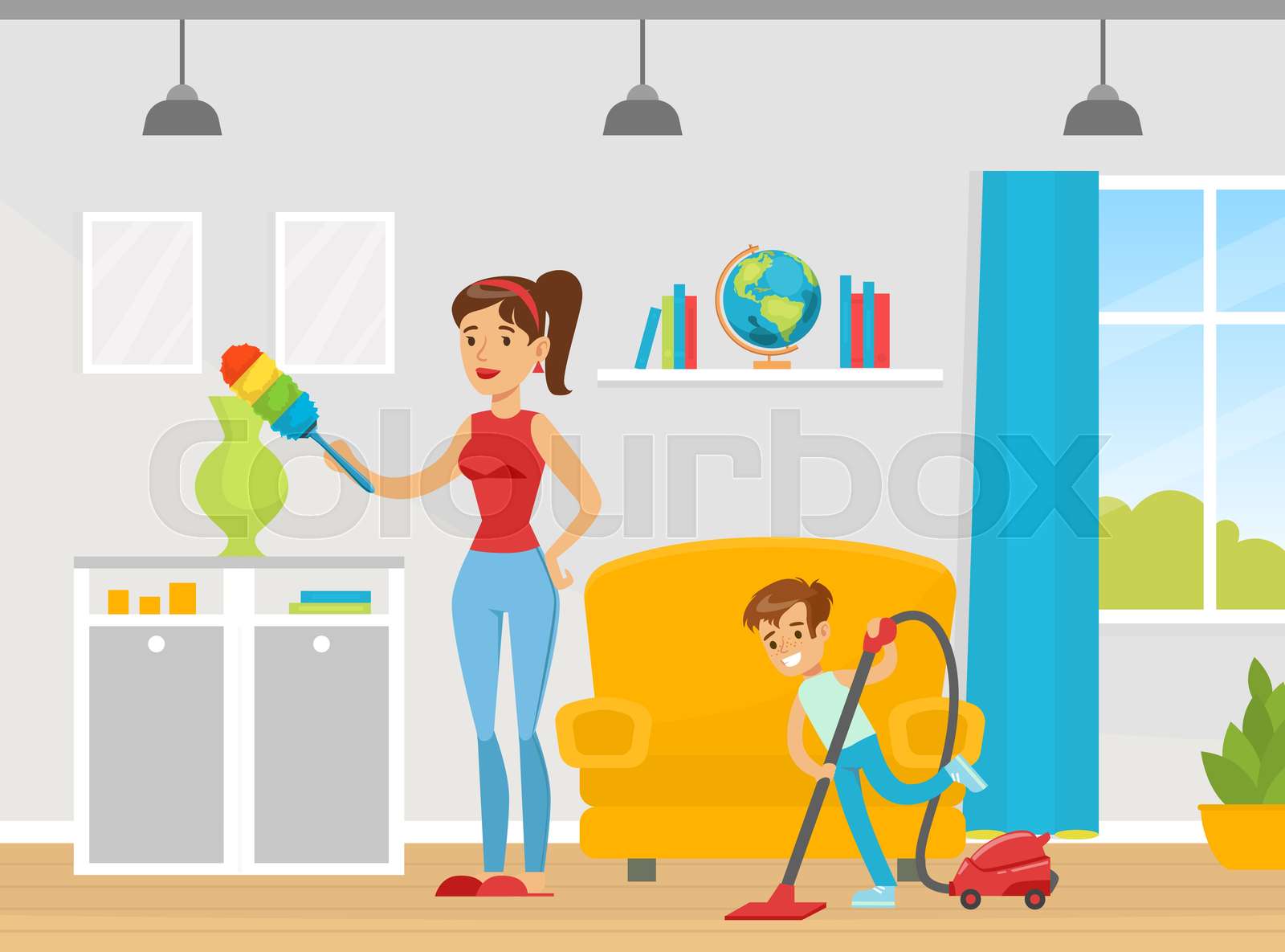 Mother Cleaning The House