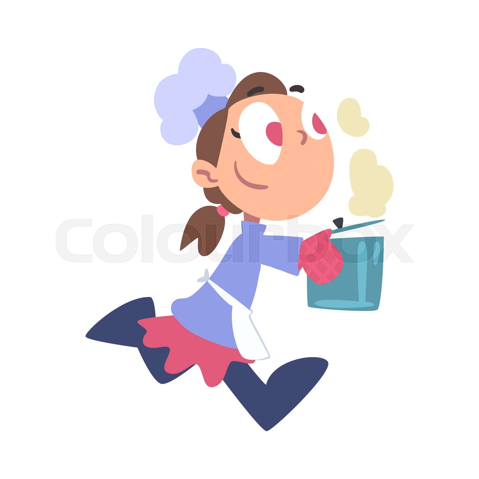 Girl Chef Cook Running with Hot Pot, Cute Child Cooker Character ...