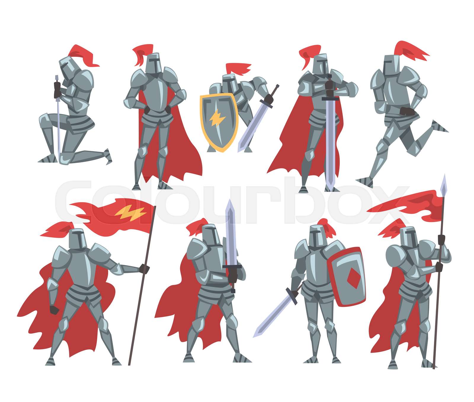Medieval Knights Set, Chivalry Warrior Characters in Full Metal Body ...