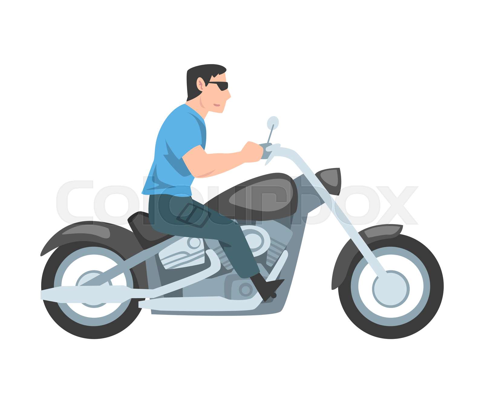 Man Riding Motorcycle, Side View of Male Biker Character Driving ...