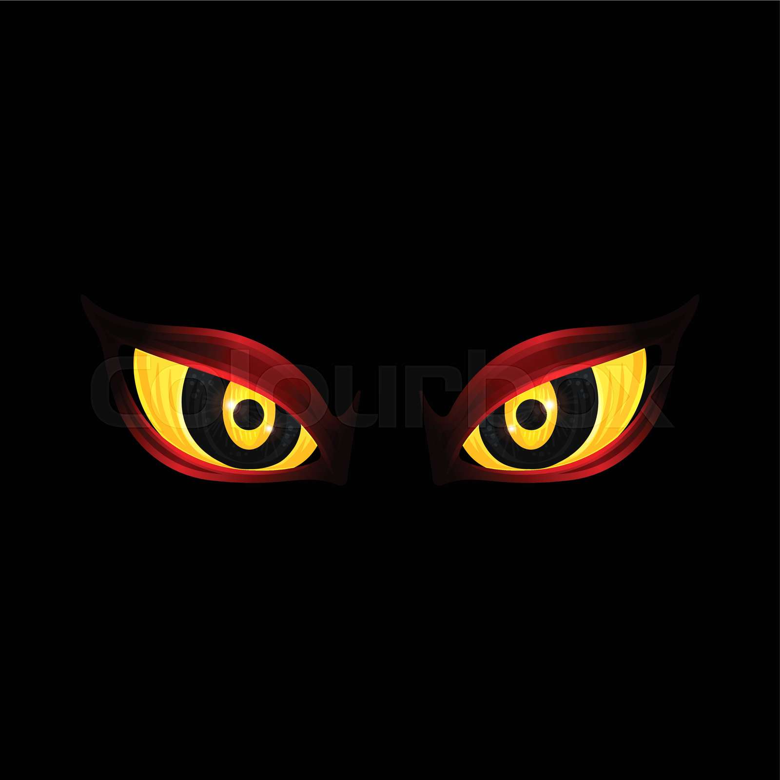 Scary glowing evil animal eyes in red and yellow vector illustration ...