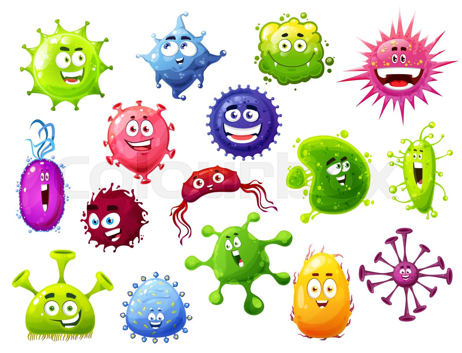 Cartoon viruses, vector cute bacteria and germs | Stock vector | Colourbox