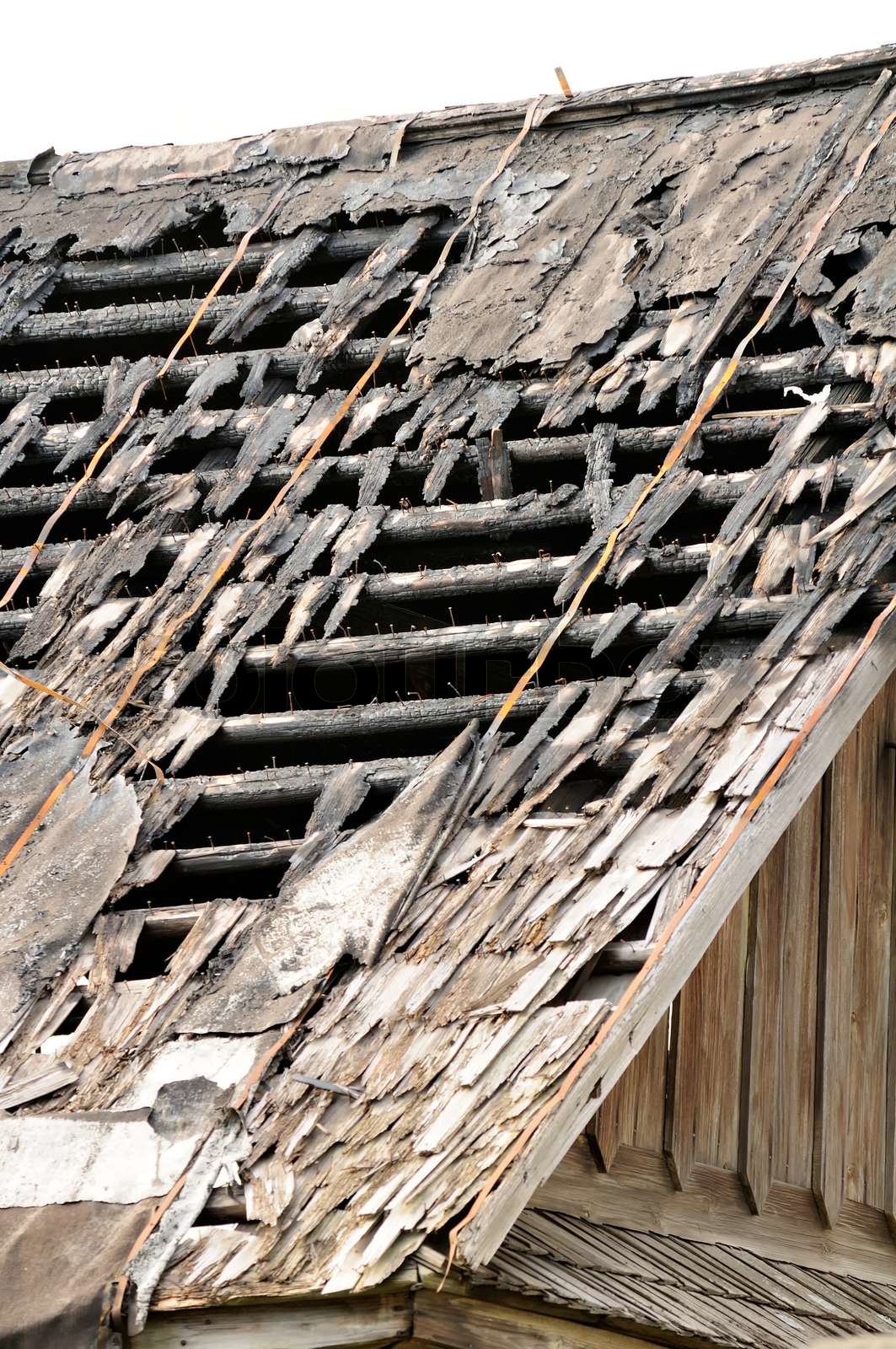 Broken Roof of Old Abandoned Wooden House | Stock image | Colourbox