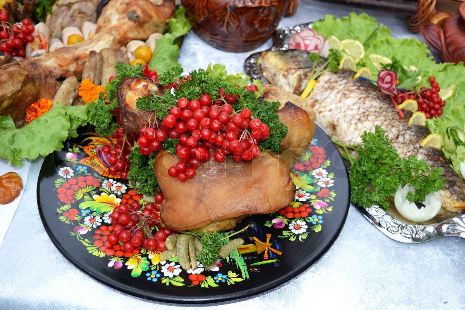 Ukrainian kitchen table eating treats | Stock image | Colourbox