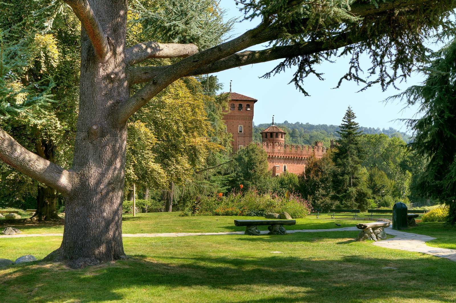 Medieval Castle among trees at botanical garden located at Valentino ...