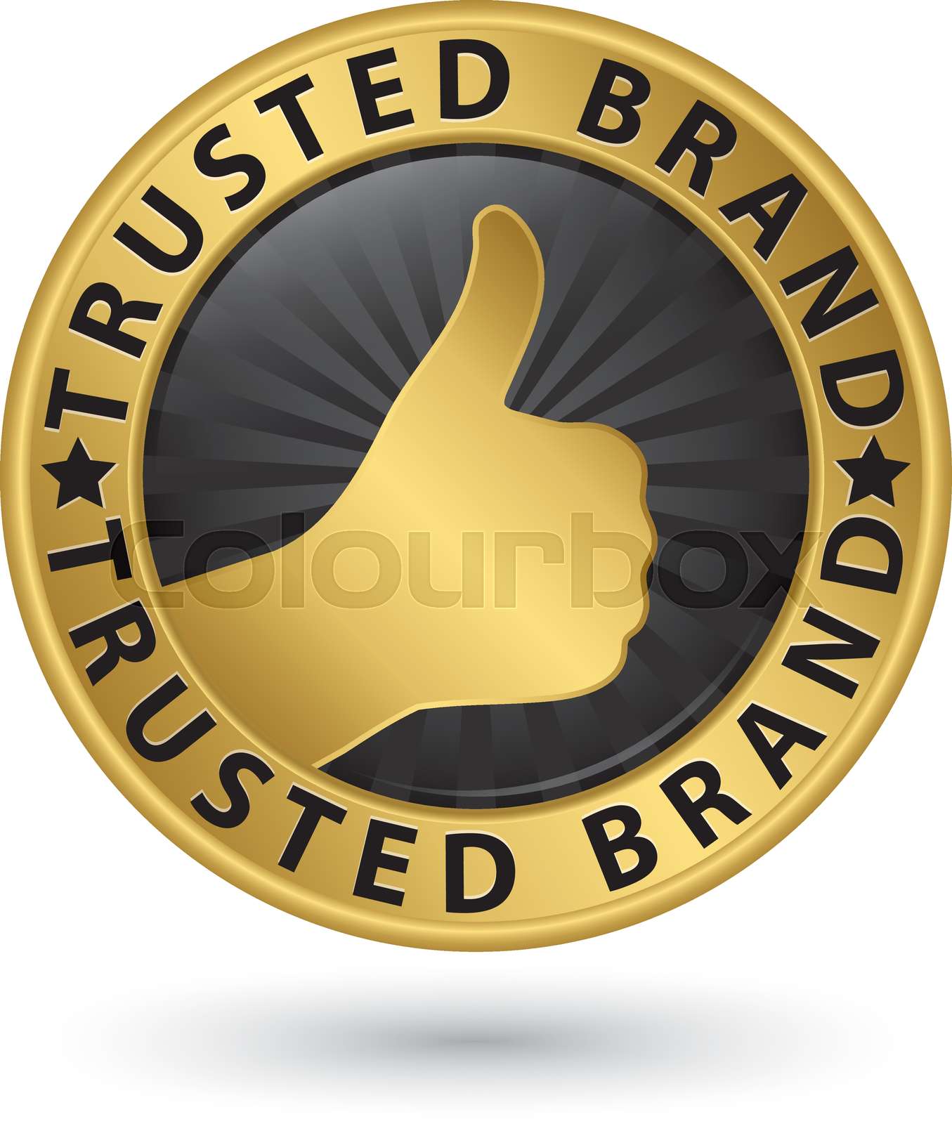 Trusted brand golden label with thumb up, vector illustration | Stock ...