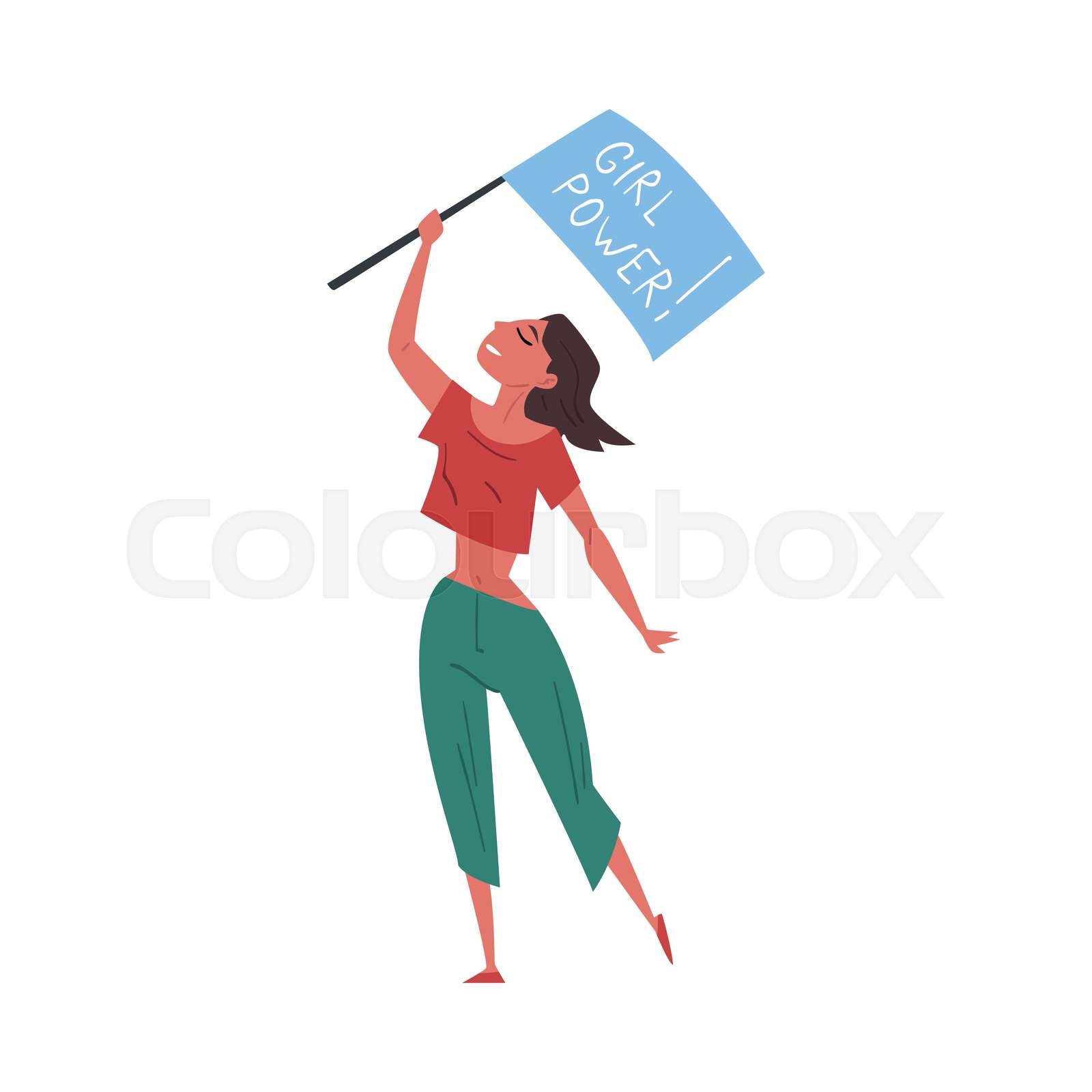 Young Woman Activist Holding Flag with Girl Power Inscription, Female ...