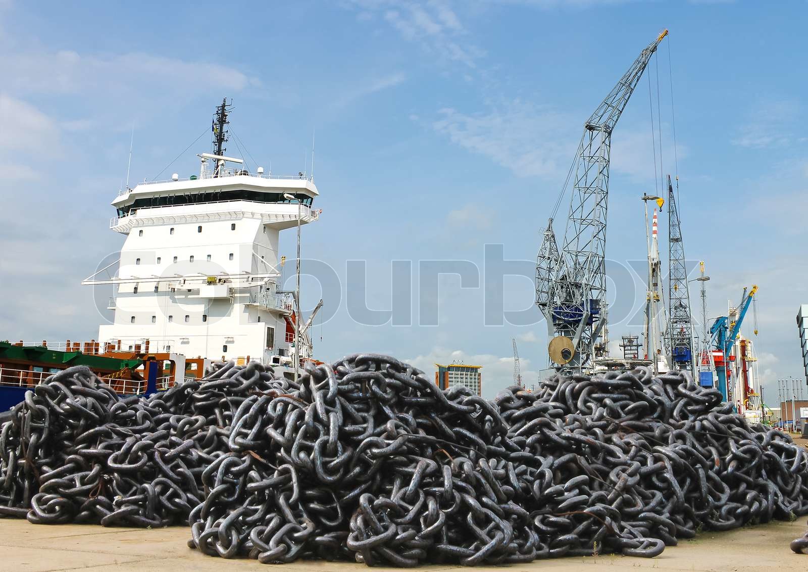 A pile of anchor chain at a shipyard | Stock image | Colourbox
