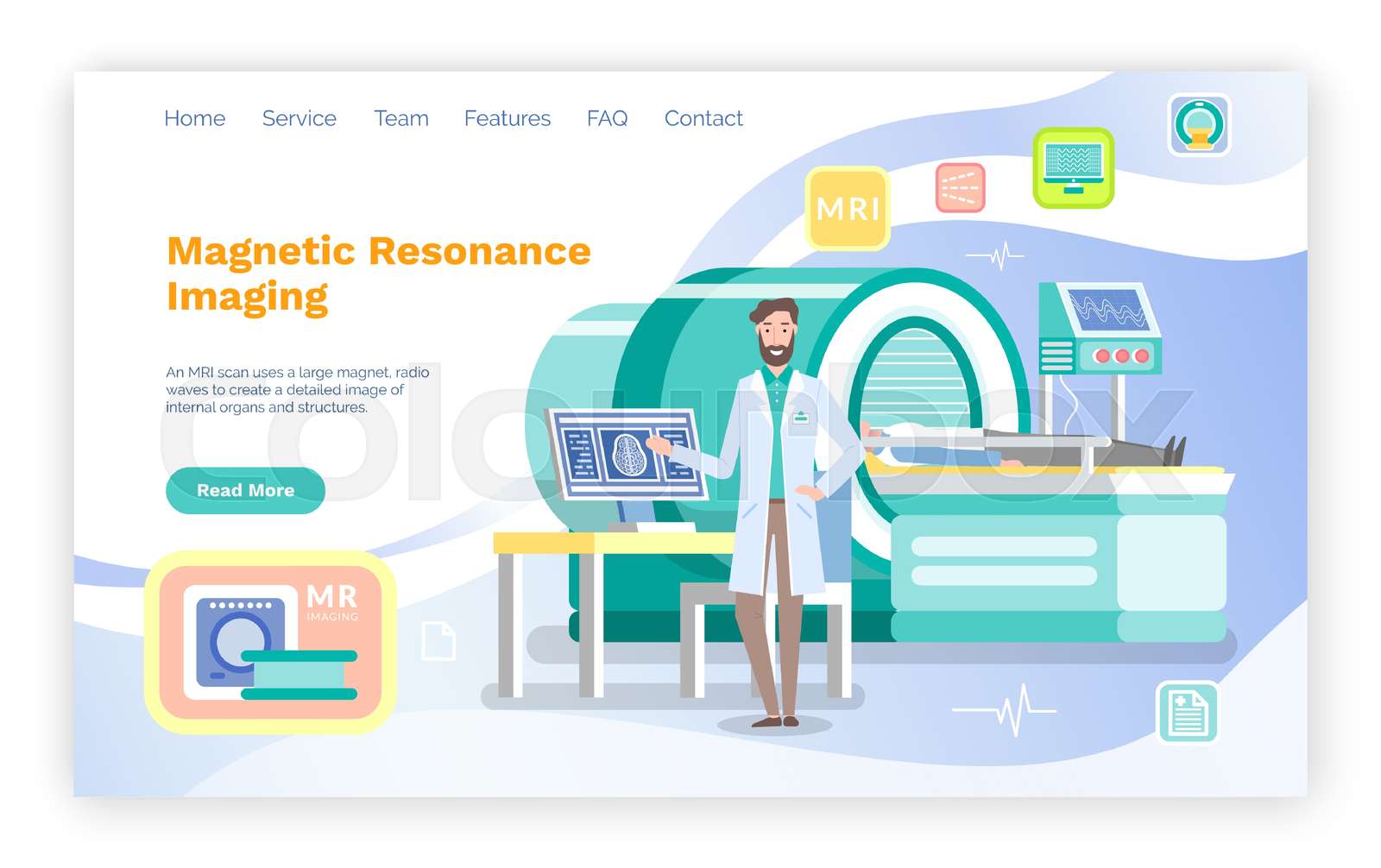 Medical web site page template of MRI. Nuclear magnetic resonance ...