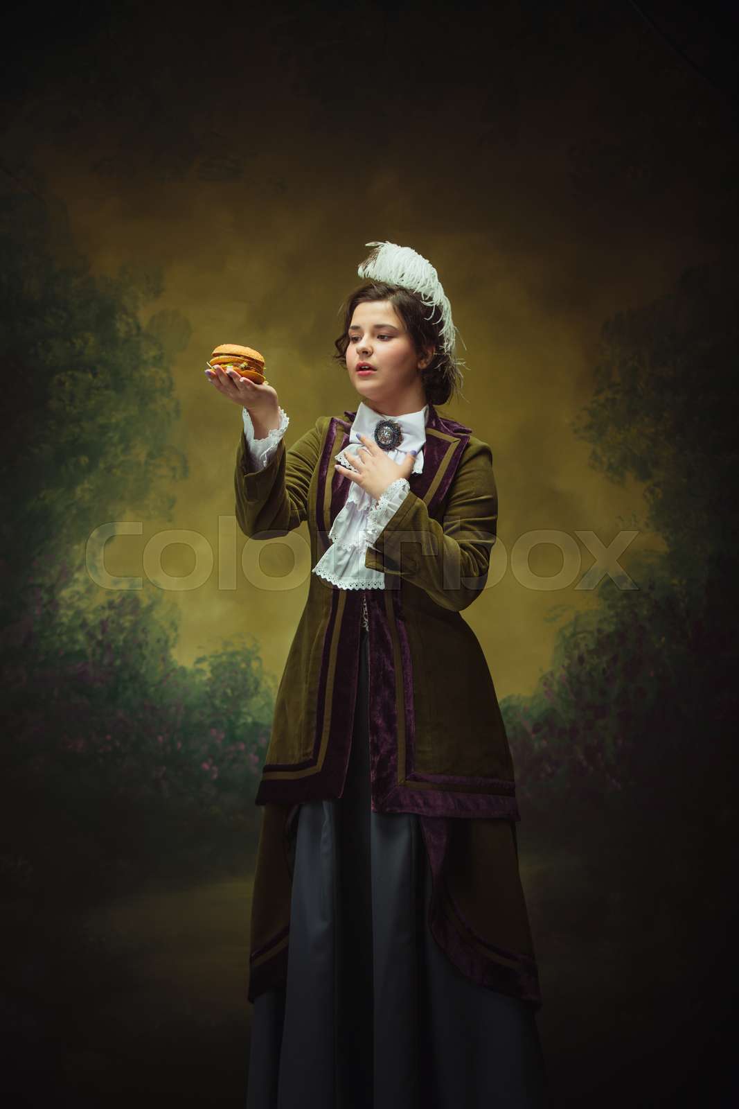 Modern trendy look, portrait of renaissance period beautiful woman ...