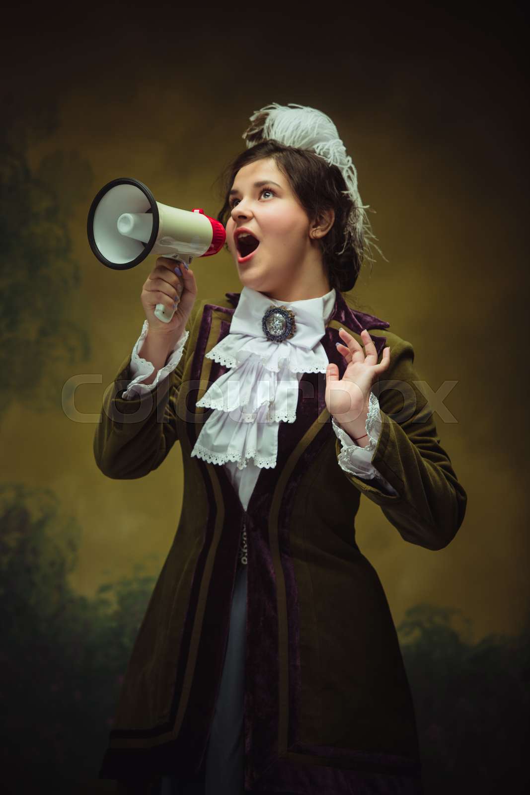 Modern trendy look, portrait of renaissance period beautiful woman ...