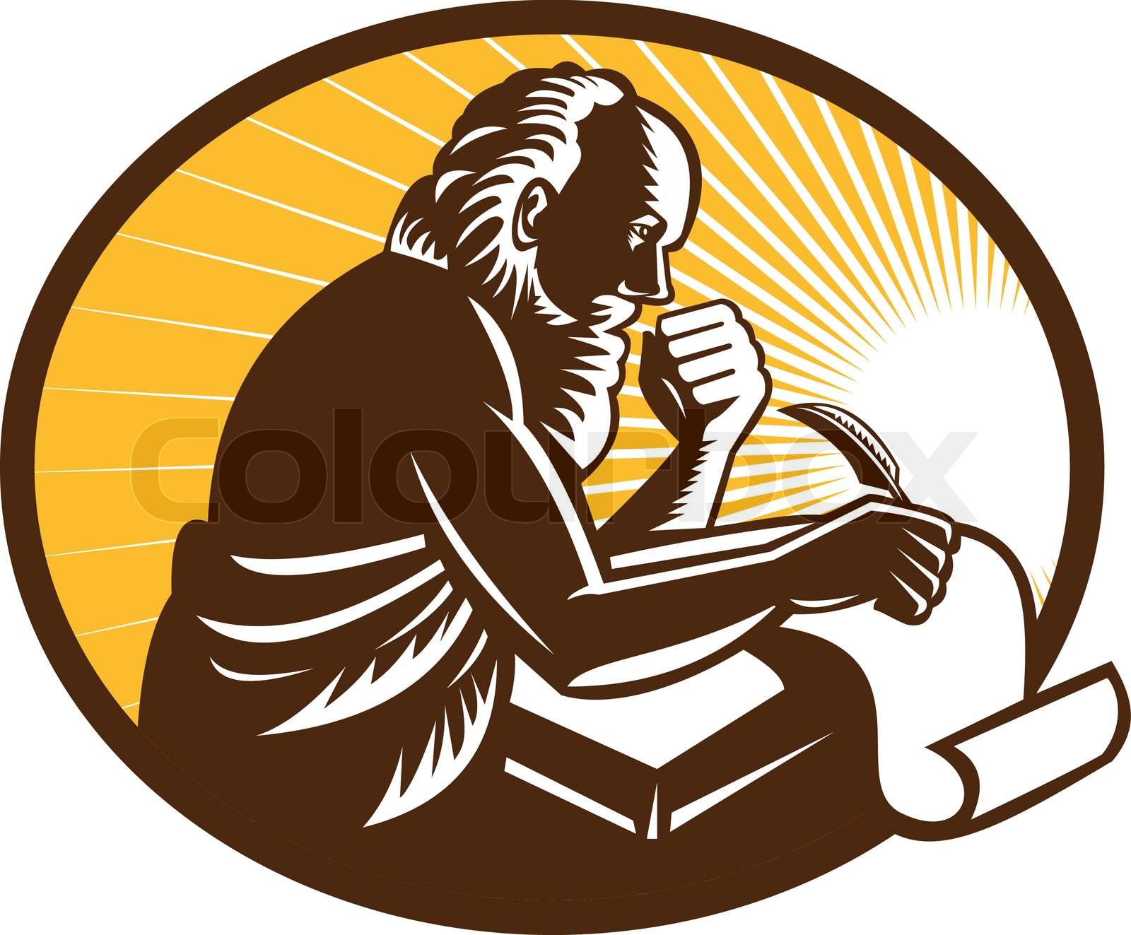 Saint Jerome Writing Scroll Retro Woodcut | Stock vector | Colourbox