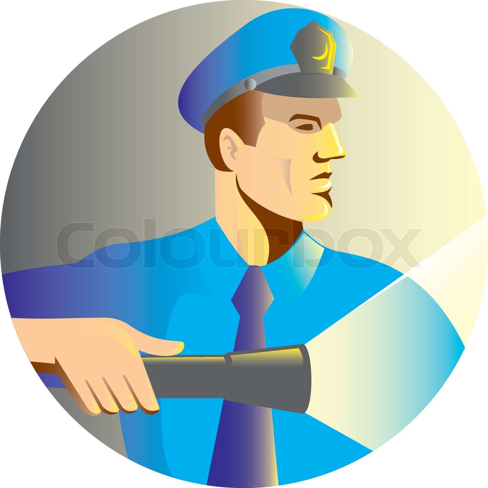 Security guard policeman officer flashlight torch | Stock vector ...