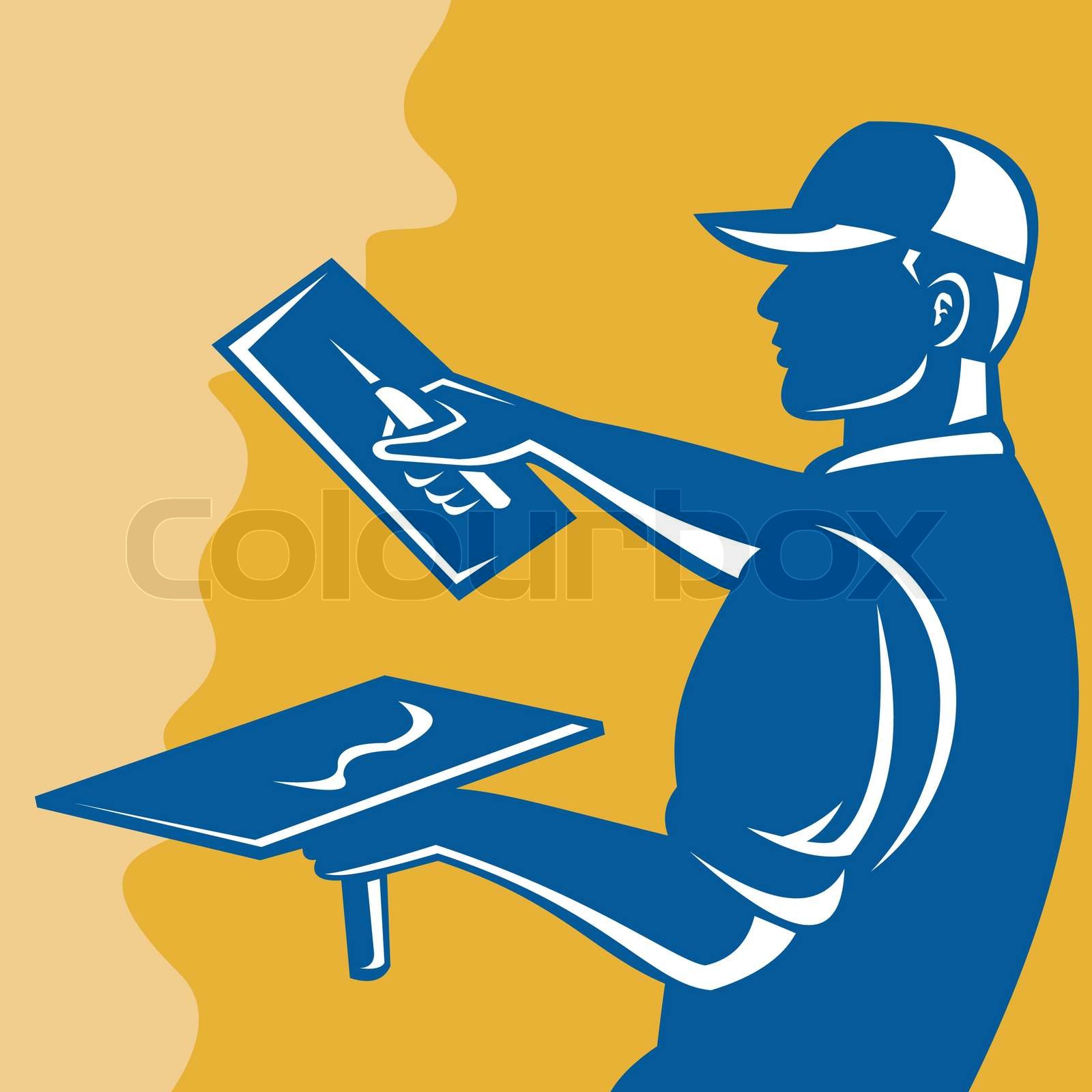 plasterer worker with trowel vector | Stock vector | Colourbox