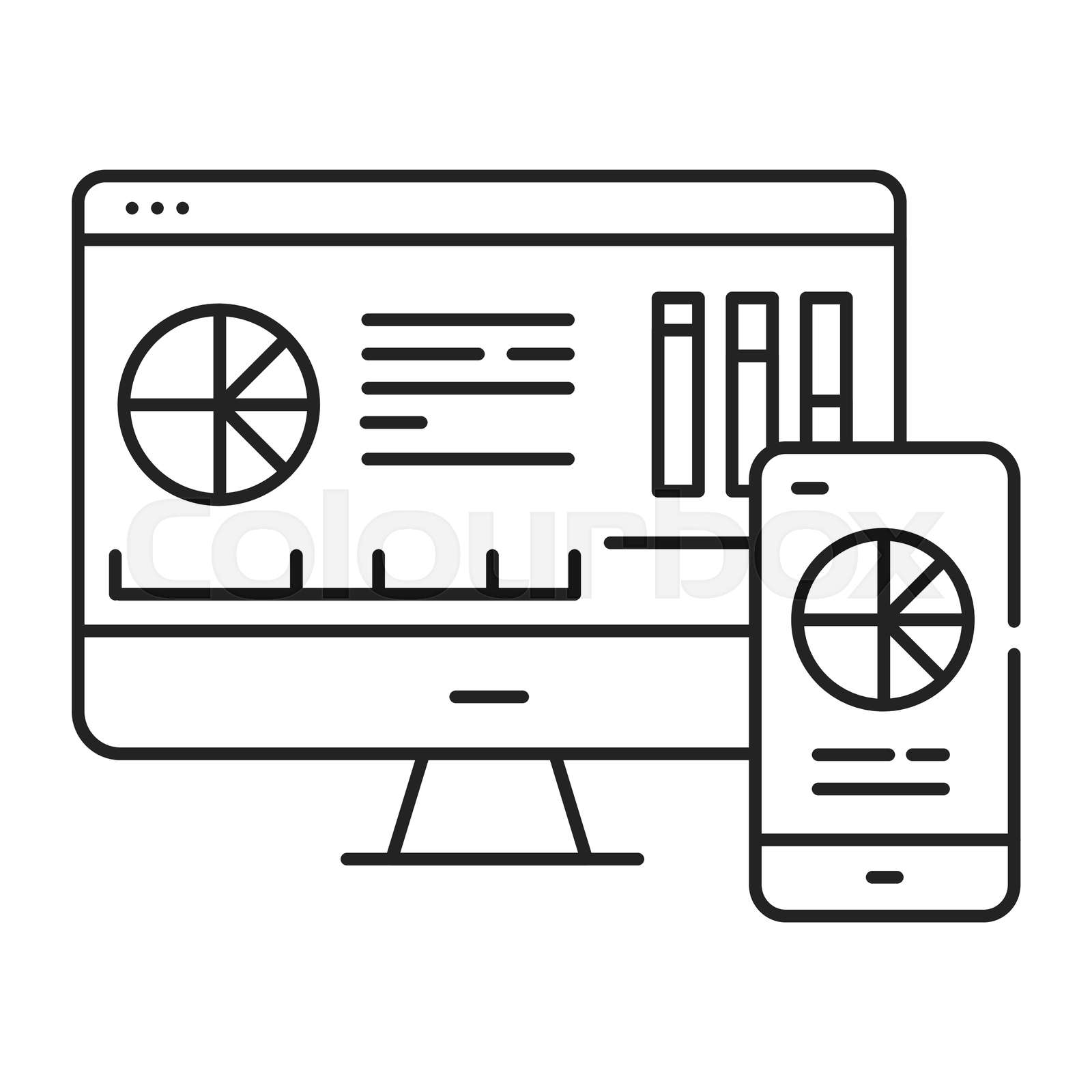 Mobile business intelligence BI black line icon. System comprising both ...