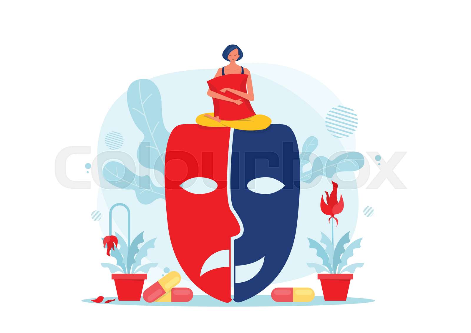 woman suffering from depression. sleeping pills, mask. Stress ...
