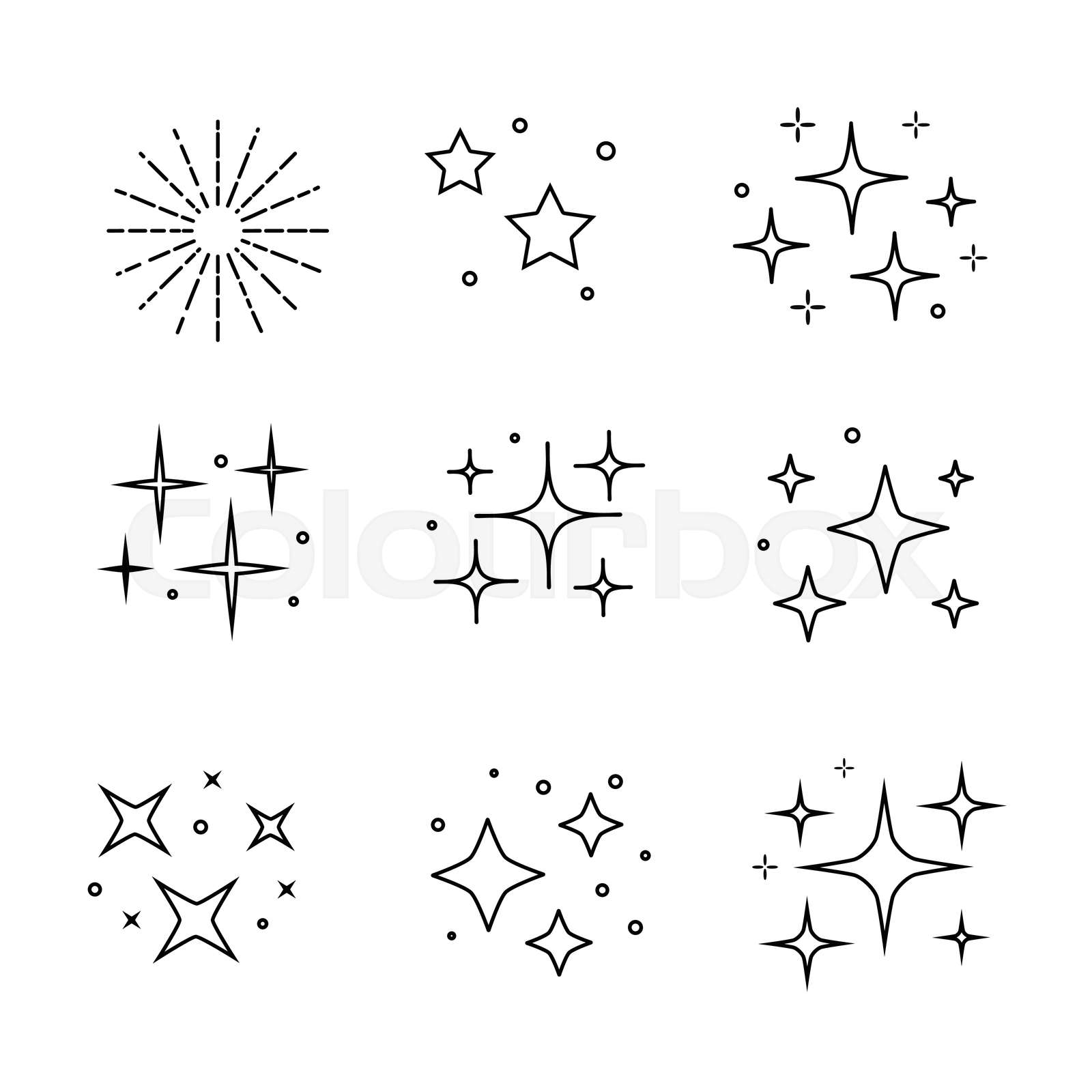 Black sparkles symbols vector. Set vector stars sparkle icon. Bright firework, decoration ...