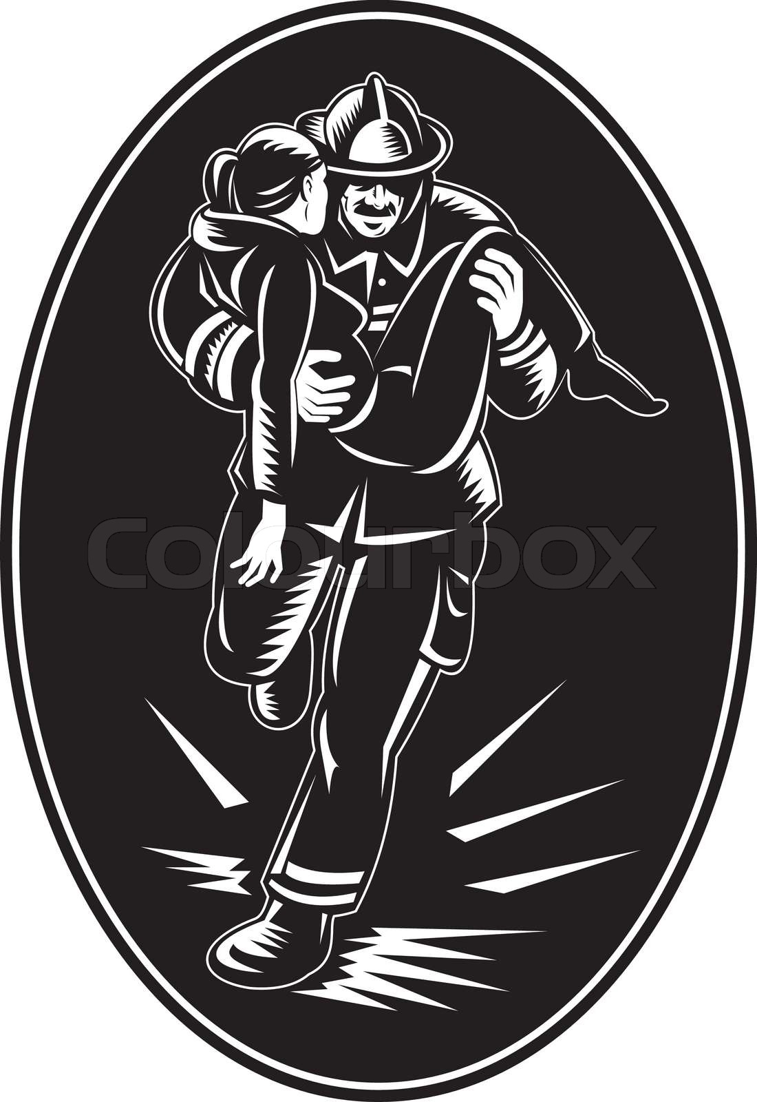 fireman firefighter saving child | Stock vector | Colourbox