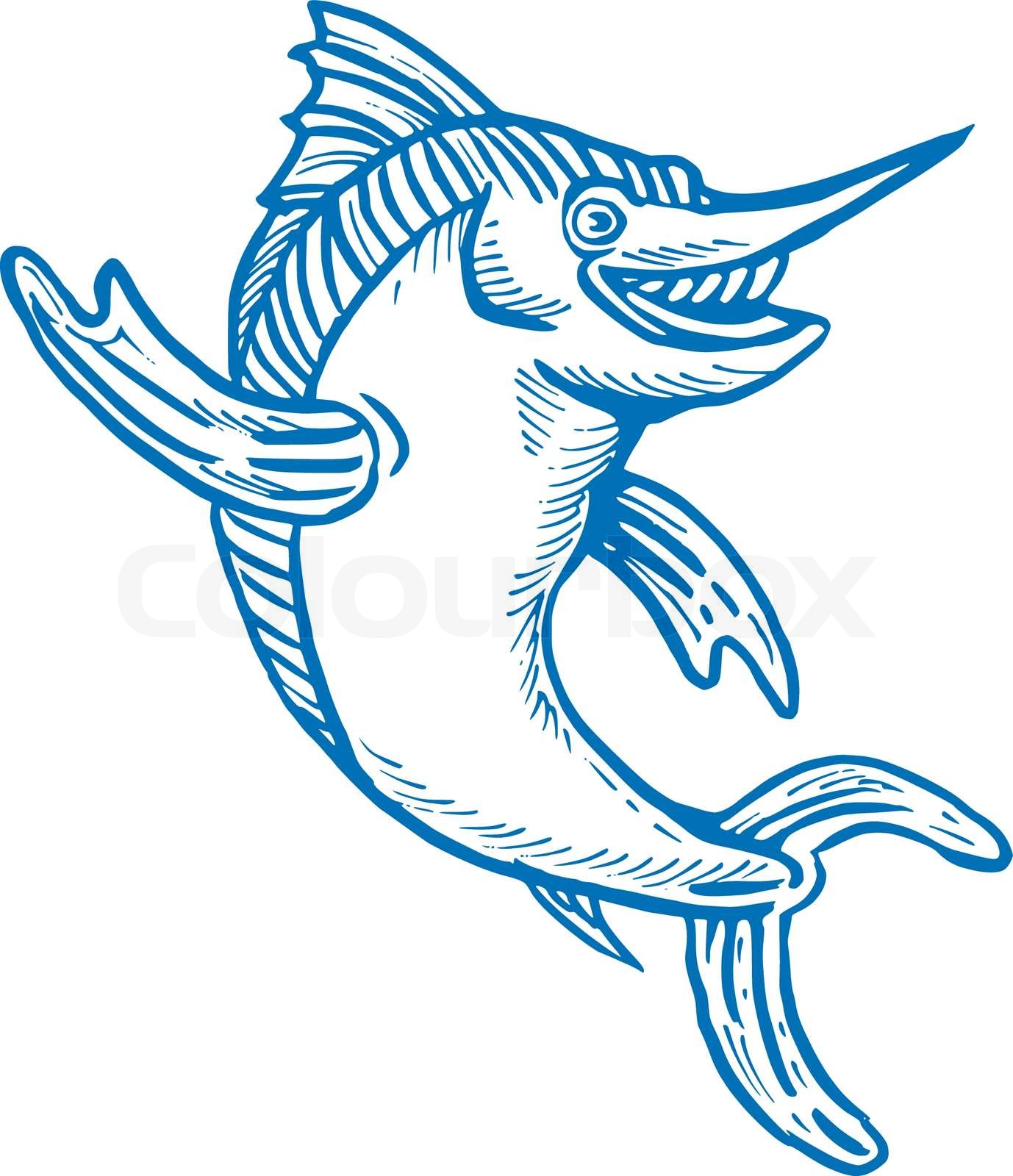 blue marlin fish cartoon waving | Stock vector | Colourbox
