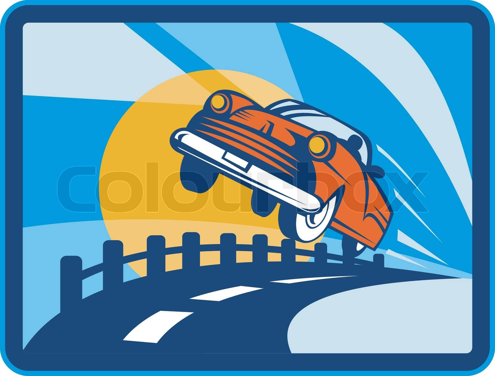 convertible car jumping off rails | Stock vector | Colourbox