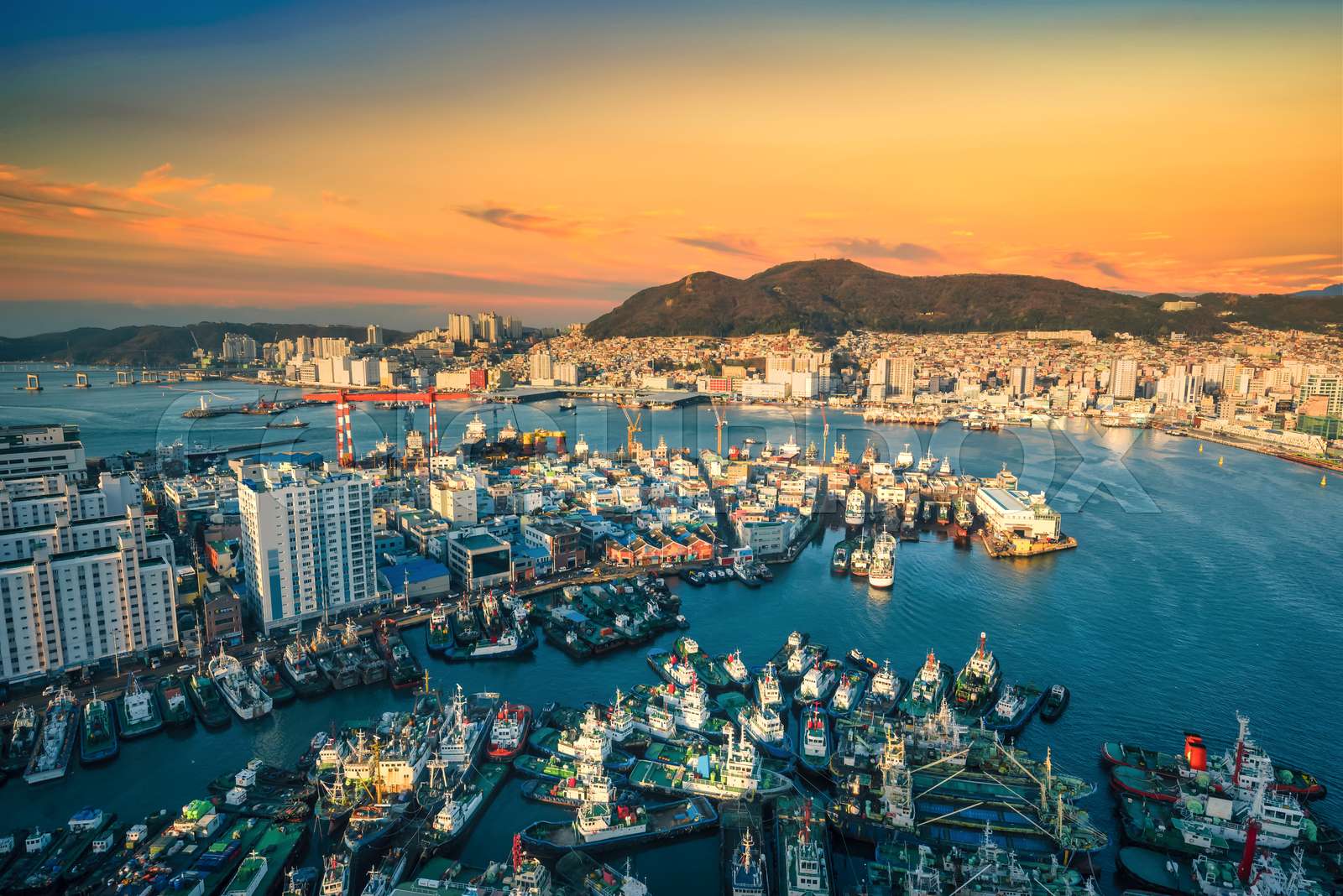 Busan skyline and pier at sunset in Busan, South Korea. | Stock image ...