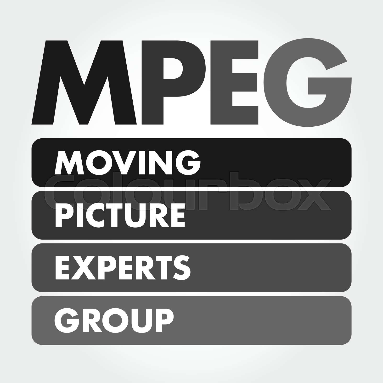 MPEG - Moving Picture Experts Group acronym | Stock vector | Colourbox
