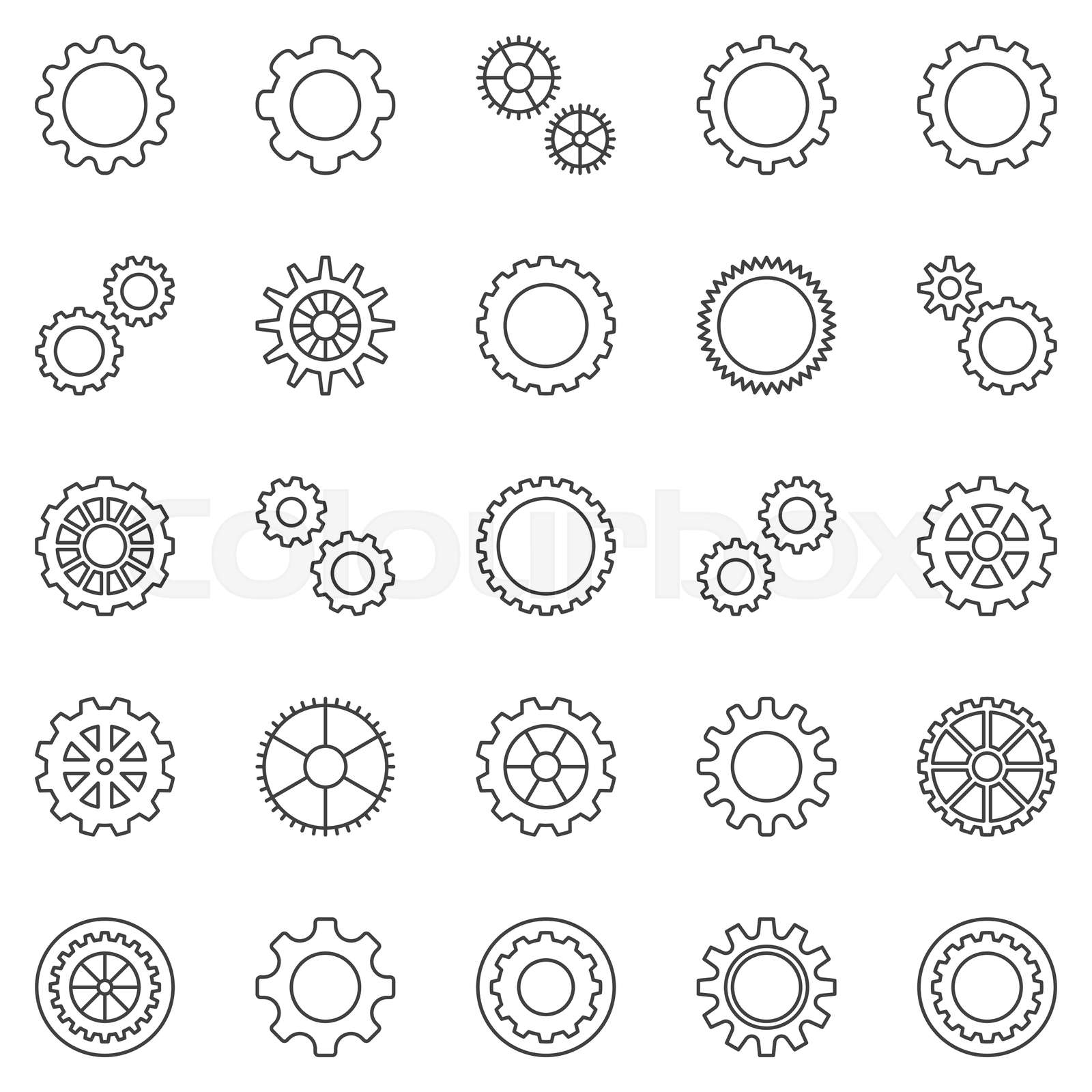 Gear or Cog outline icons set. Vector cogwheels symbols | Stock vector ...
