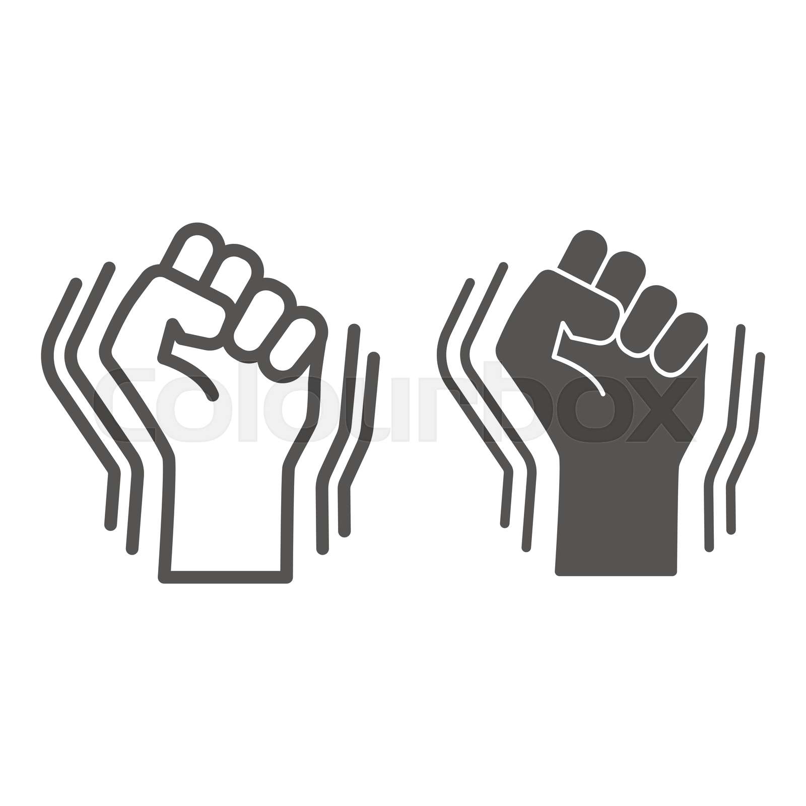 Raised fist gesture line and solid icon, Black lives matter concept ...
