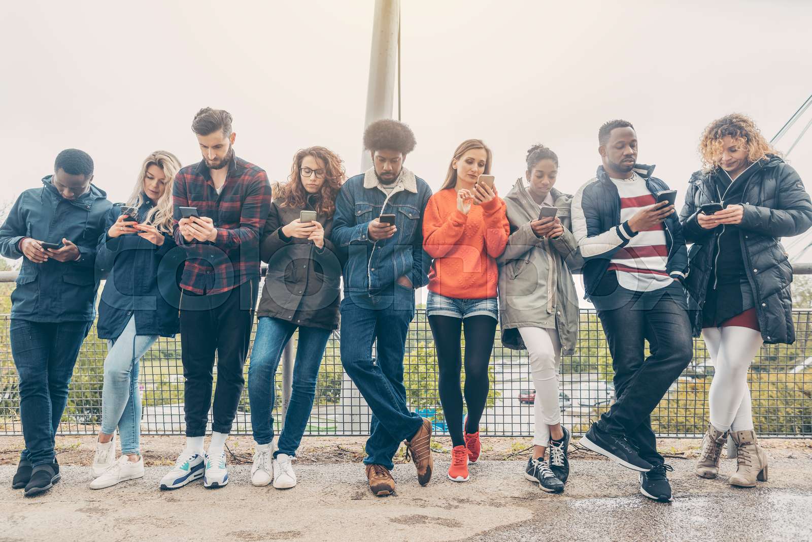 Group of young people staring on their phones | Stock image | Colourbox